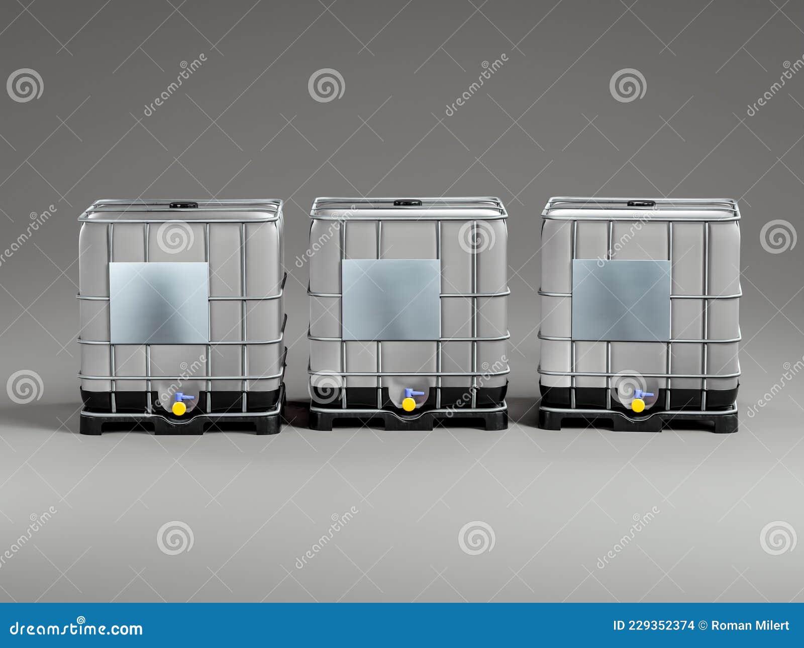Three Construction Site Water Containers on Gray Background Stock ...