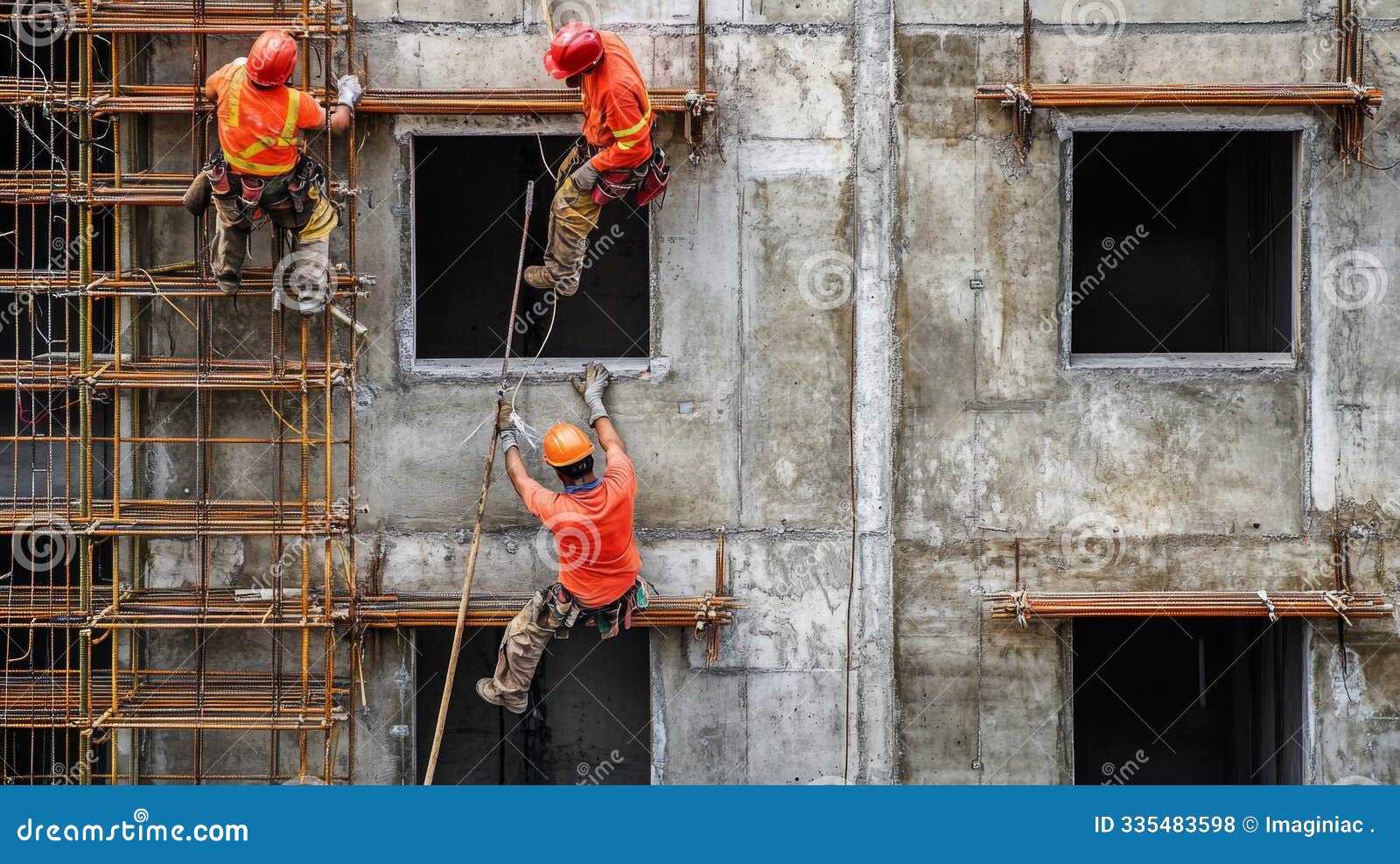 Three Construction Workers Mixing Concrete With Shovels Stock Image ...
