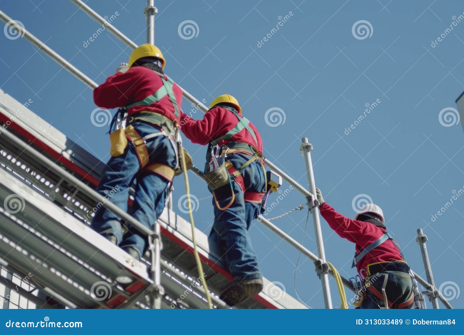 Construction Workers in Safety Gear Installing Scaffolding Stock ...