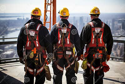 Construction Workers on a Skyscraper Looking at the City Below Them ...