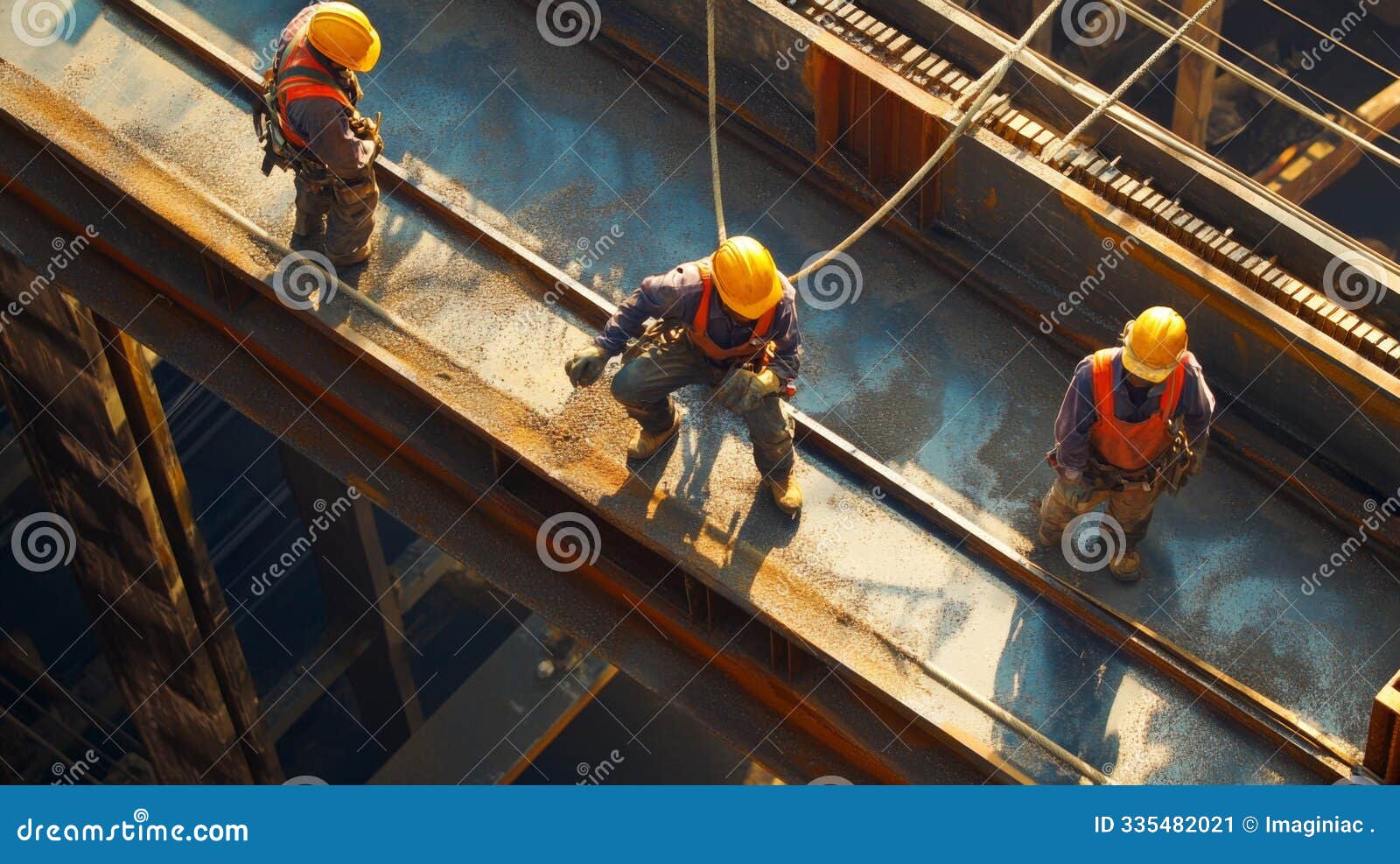 Three Construction Workers on a Steel Beam Stock Illustration ...