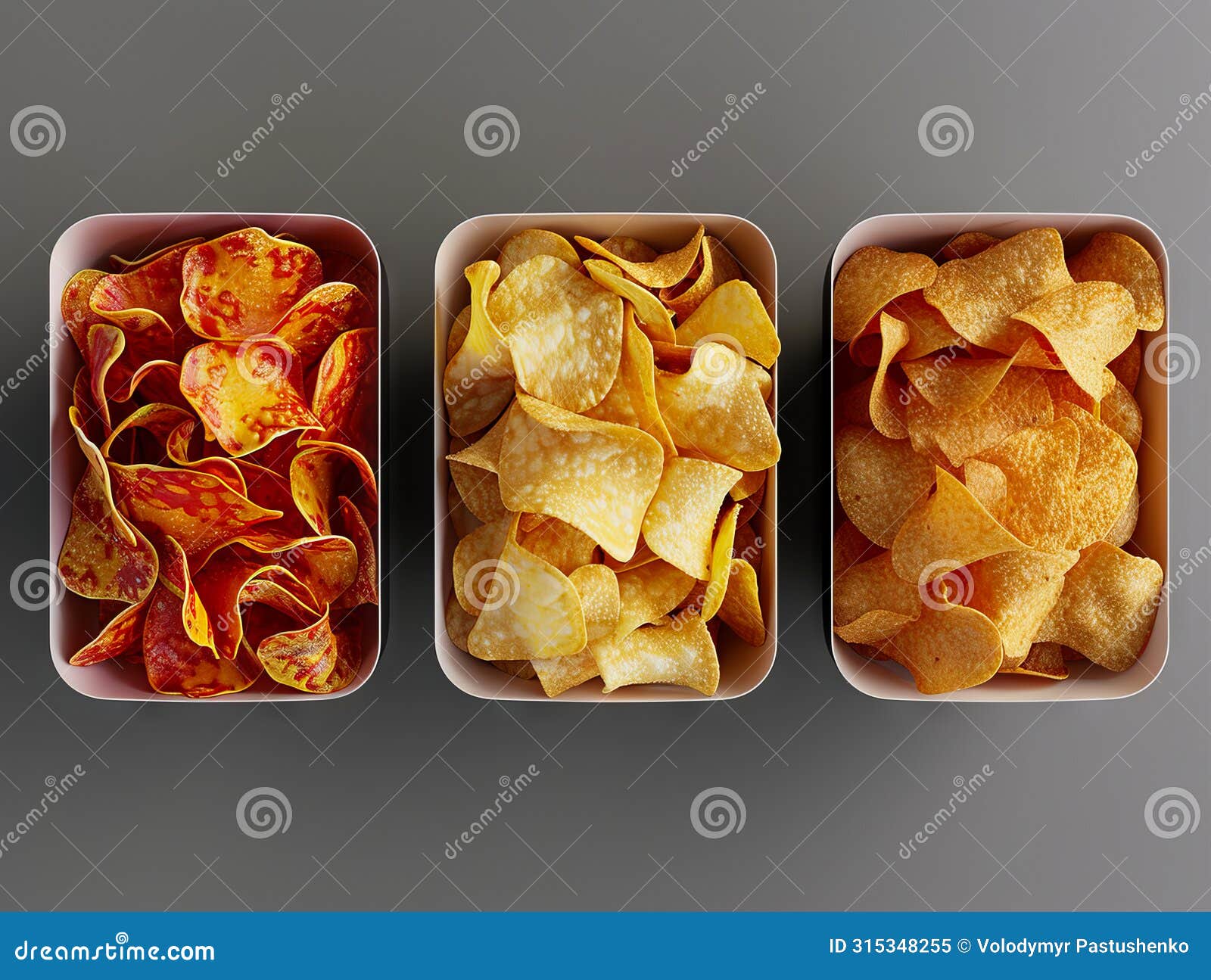 Three Containers of Chips in Different Colors Stock Image - Image of ...