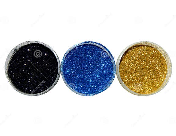 Three Containers of Glitter Sparkles on White Background Stock Image ...