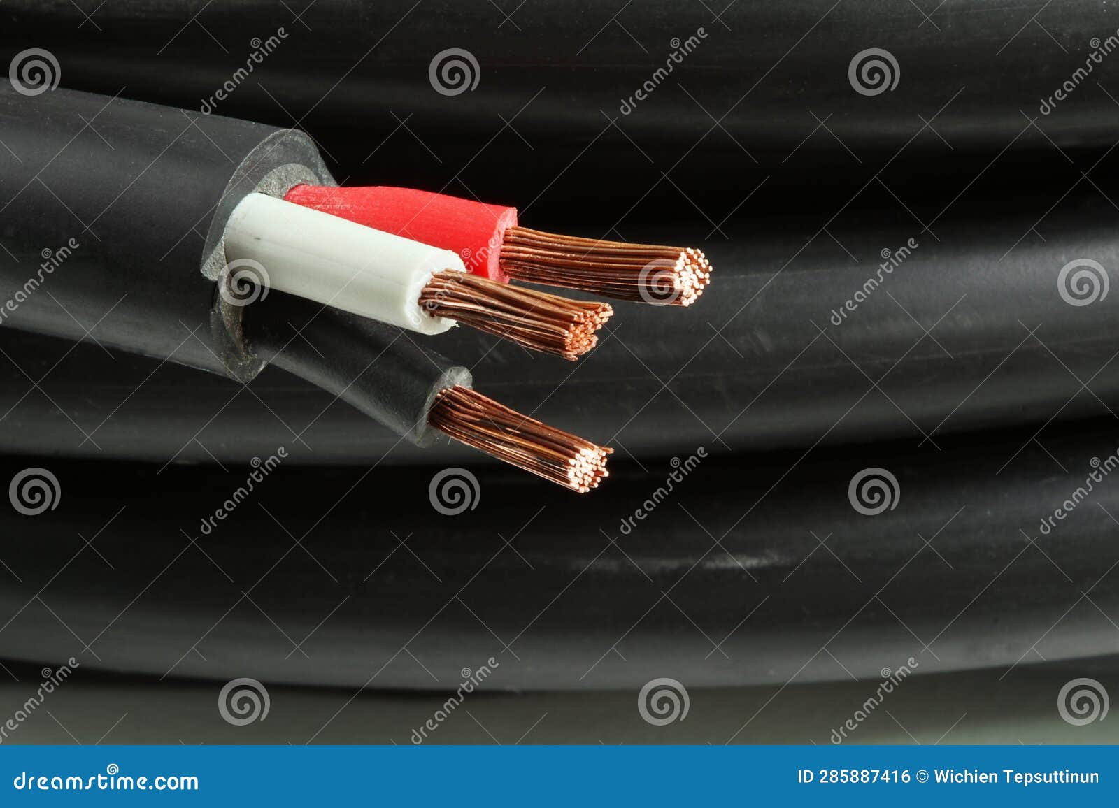 Three Core Stranded Insulated Copper Electrical Cable Closeup Macro ...
