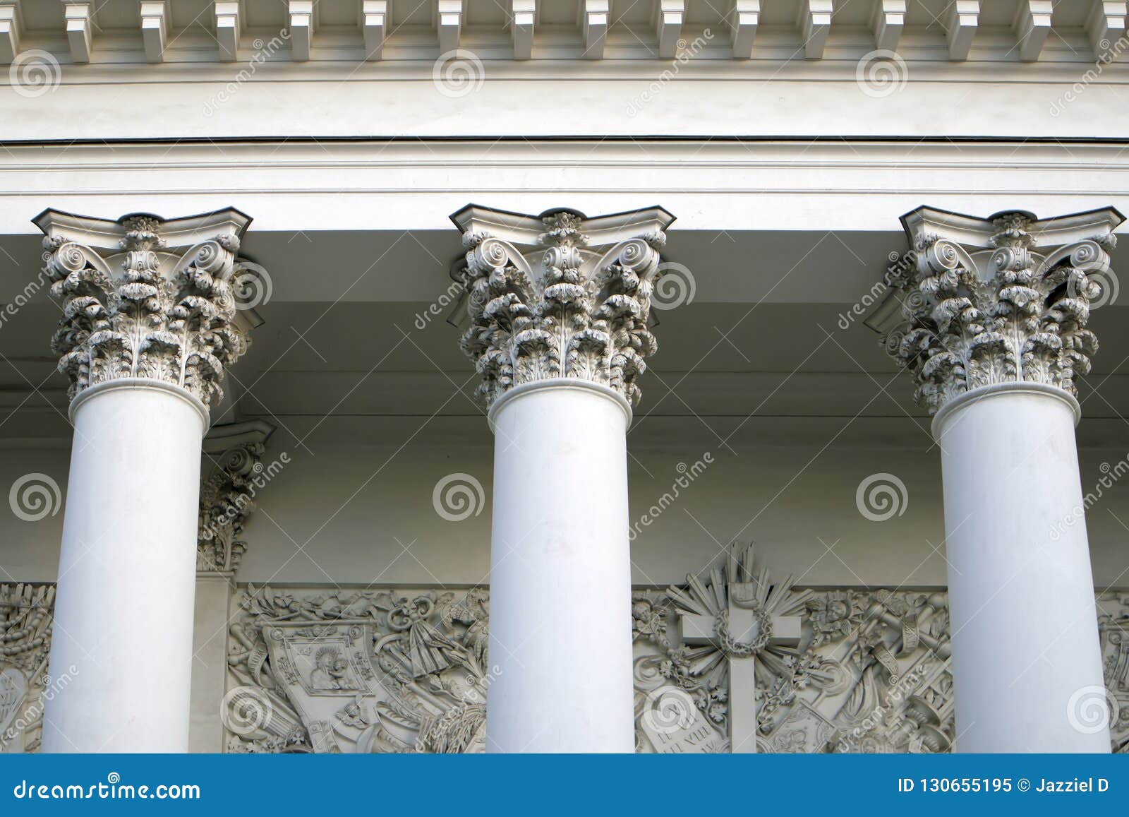 Three Corinthian Columns Supporting the Cornice of the Church Stock ...