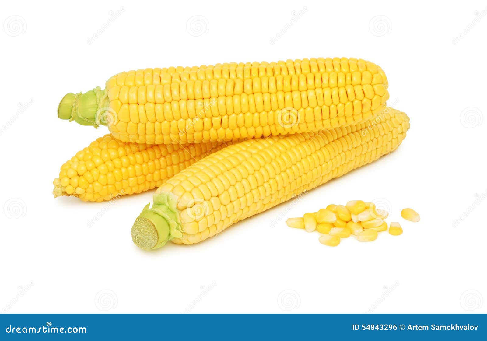 Three Corn on the Cob without Leaves (isolated) Stock Photo - Image of ...