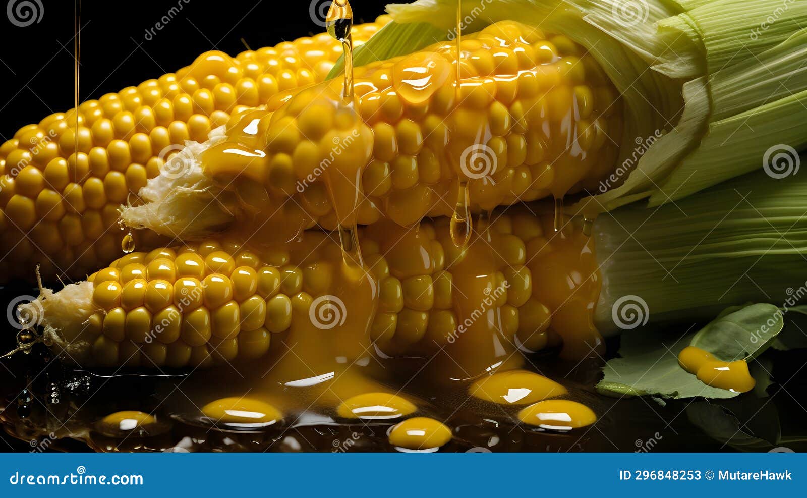 Three Corn Cobs and Water Running Down Them. Corn As a Dish of ...