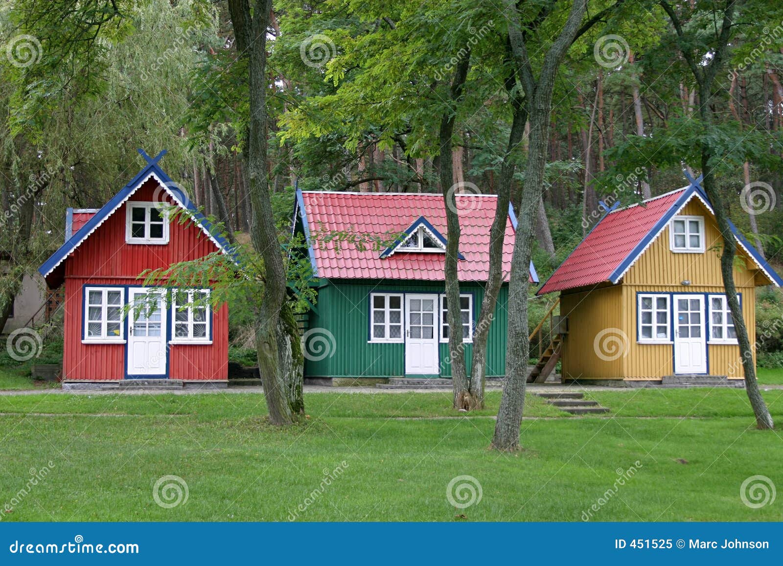 Three cottages. stock image. Image of rural, door, plant - 451525
