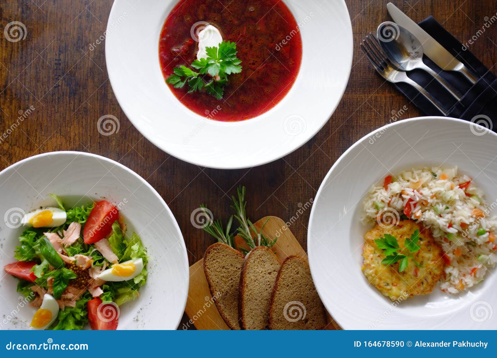 Three Course Meal stock photo. Image of meal, entree - 164678590