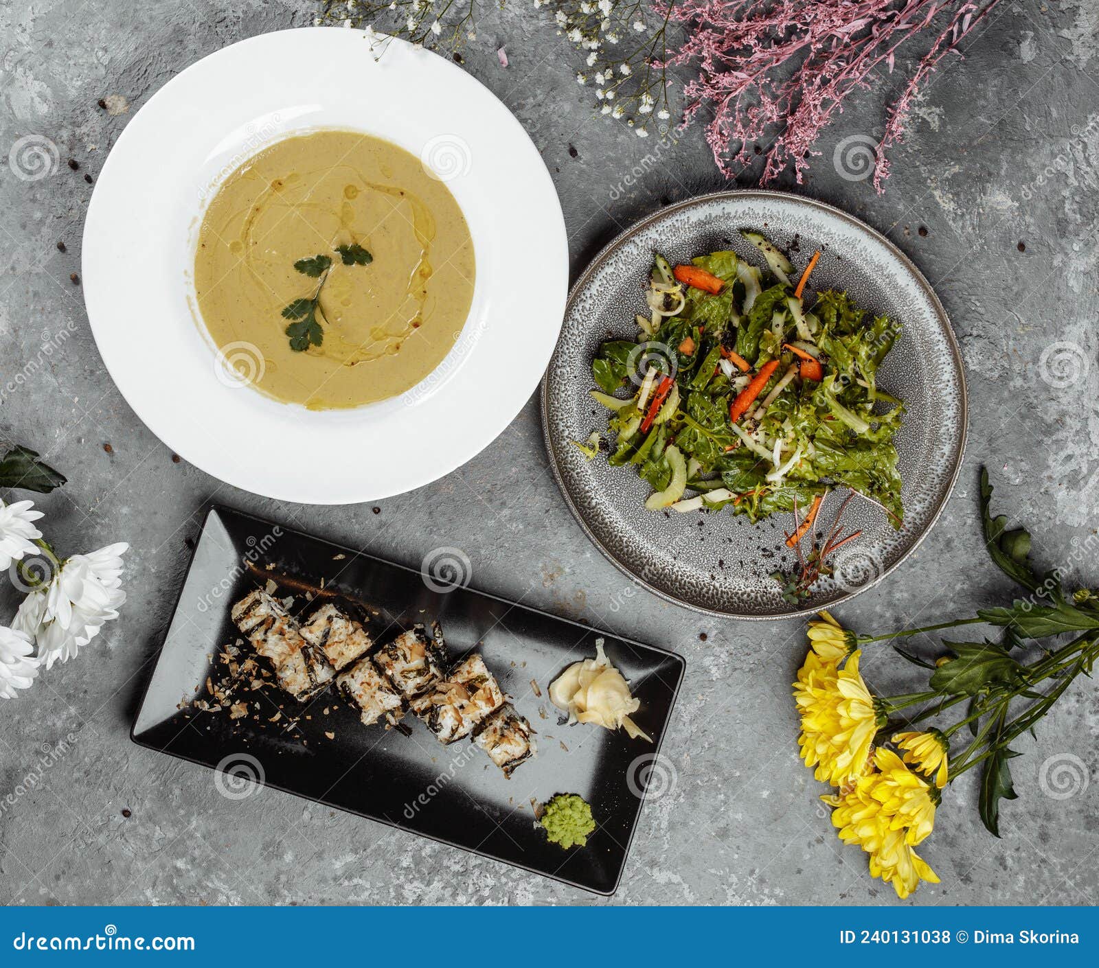 Three-course Set Menu for a Nutritious Healthy Lunch in a Restaurant ...