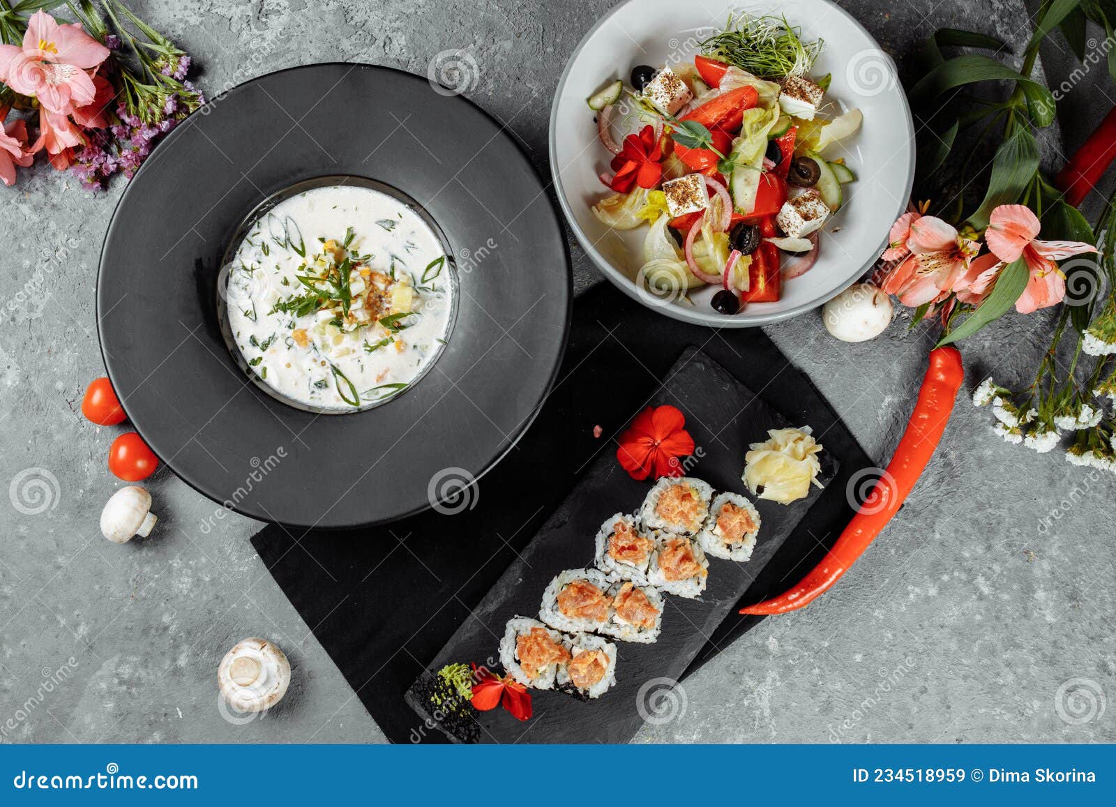 Three-course Set Menu for a Nutritious Healthy Lunch in a Restaurant ...