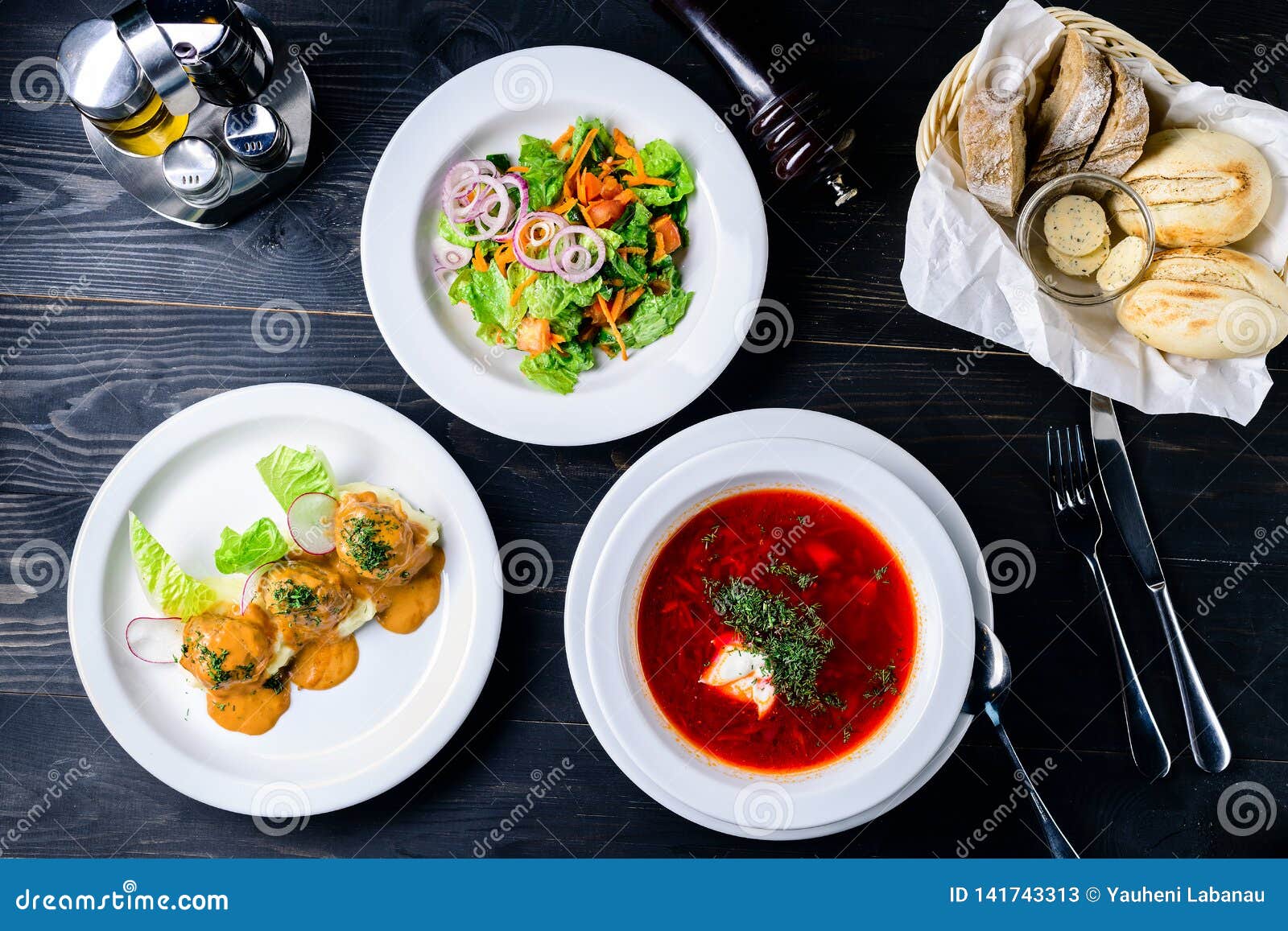 Three-course Set on a Table in a Business Lunch Stock Image - Image of ...