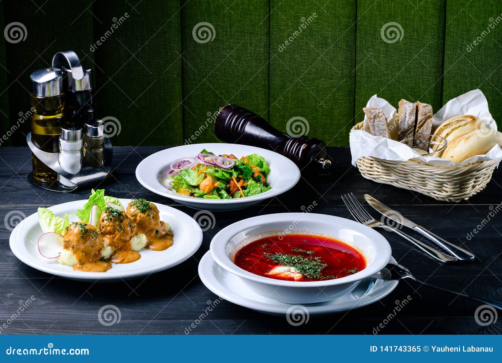 Three-course Set on a Table in a Business Lunch Stock Image - Image of ...