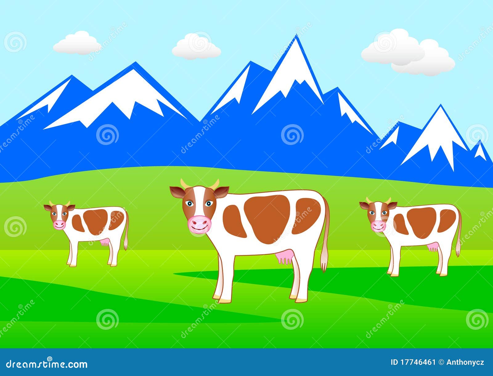Three cows stock vector. Illustration of spring, nature - 17746461