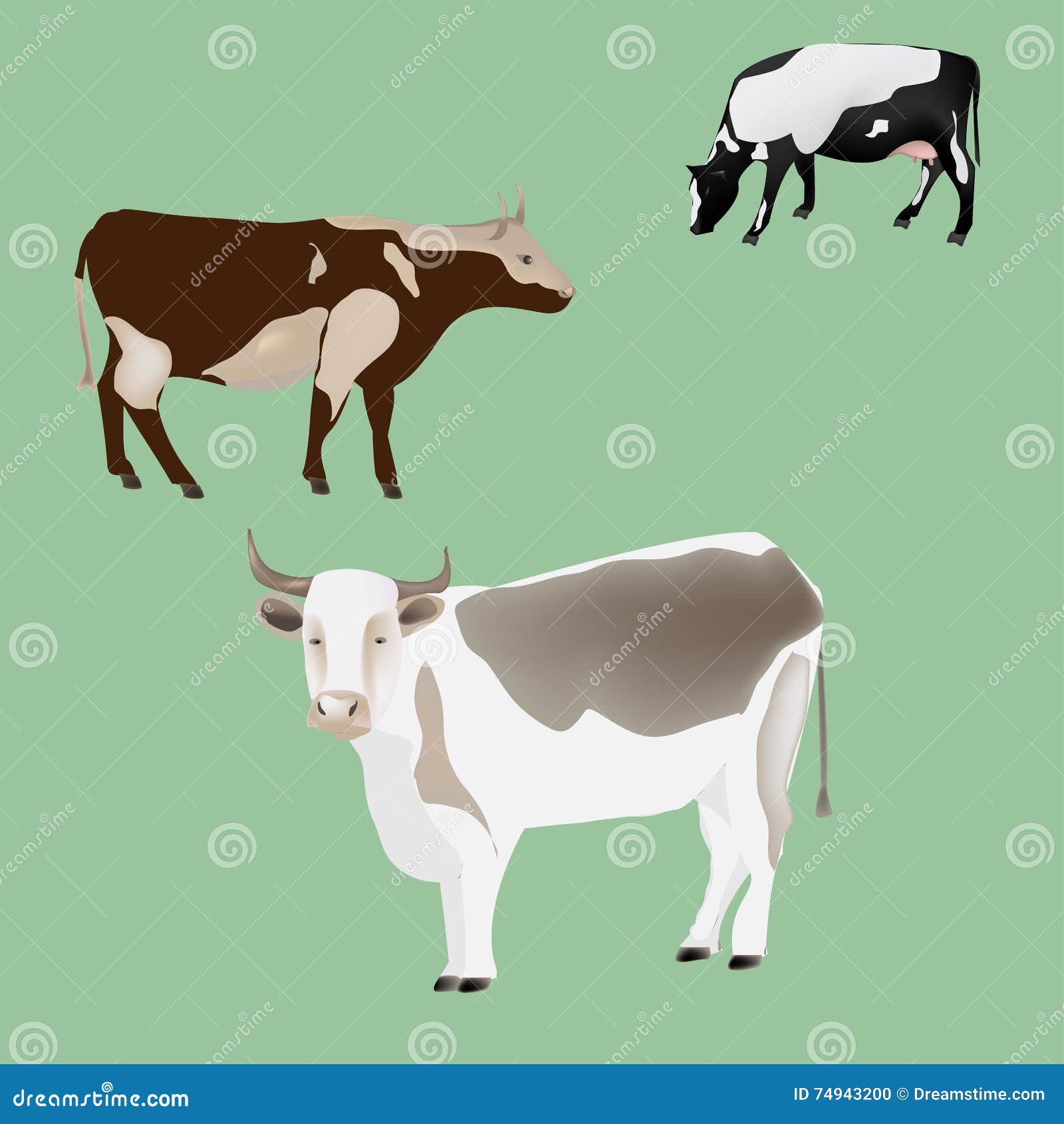 Three Cows of Different Colors Stock Illustration - Illustration of ...