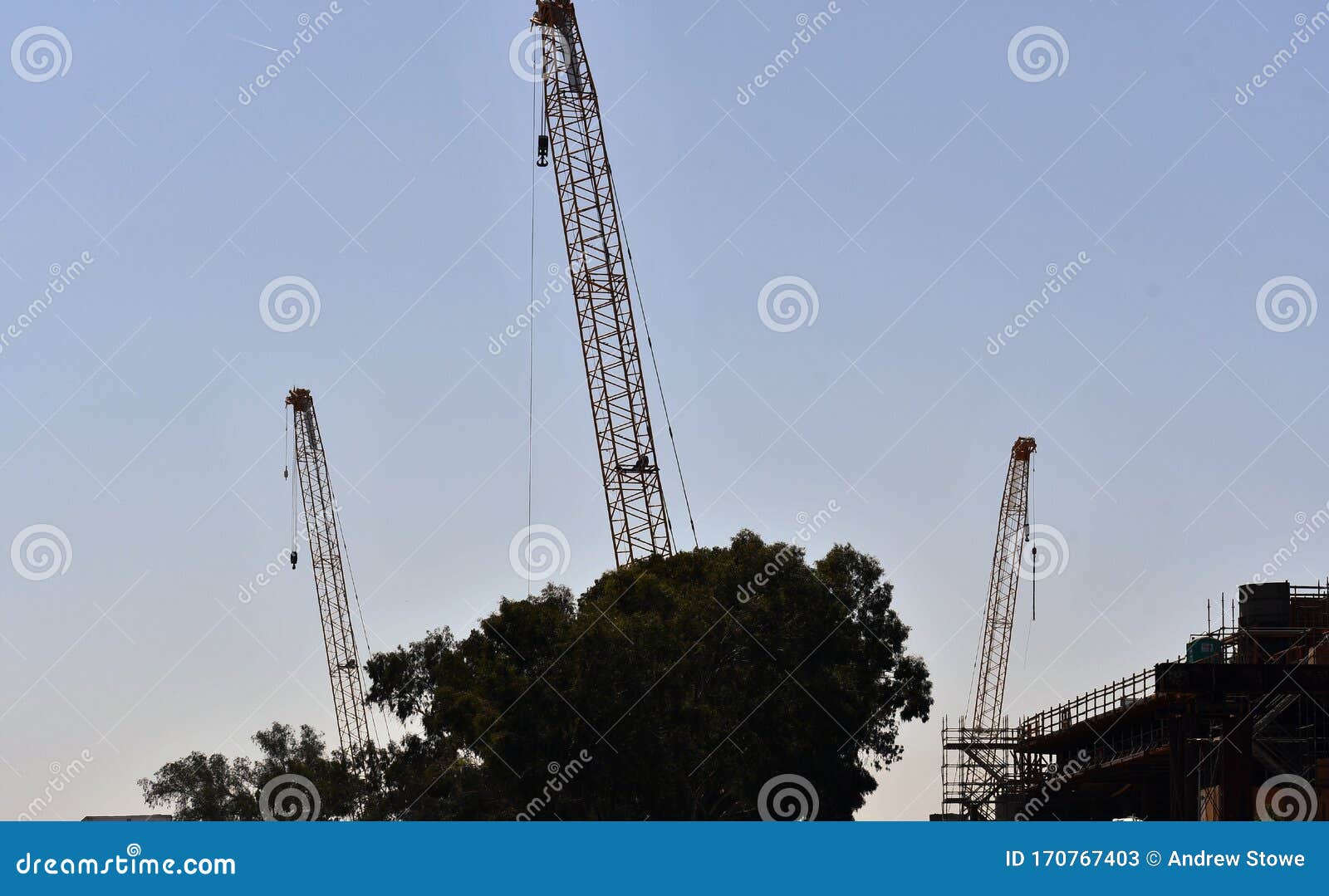 Three Cranes at Dusk Working on High-speed Rail Stock Image - Image of ...