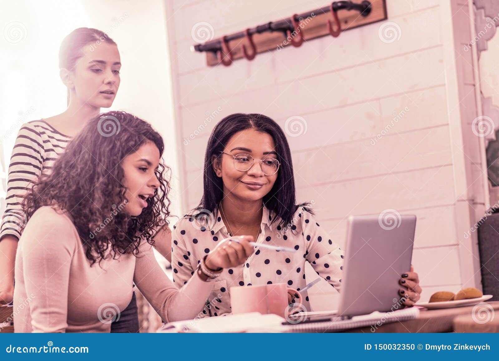 Three Creative and Inspired Art Students Watching Educational Video ...