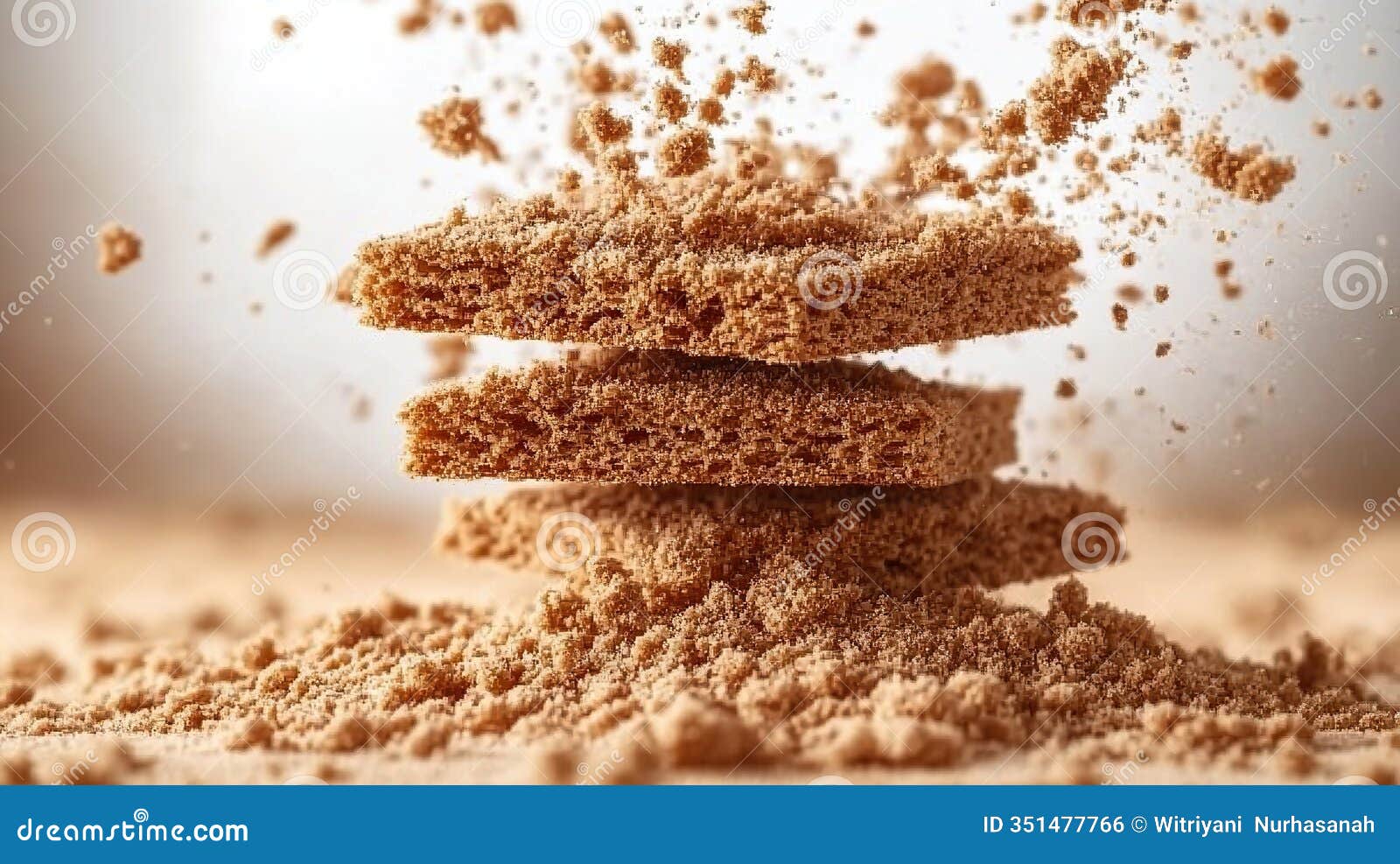 Three Crispy Brown Crackers Levitate, Crumbs Flying Around Stock ...