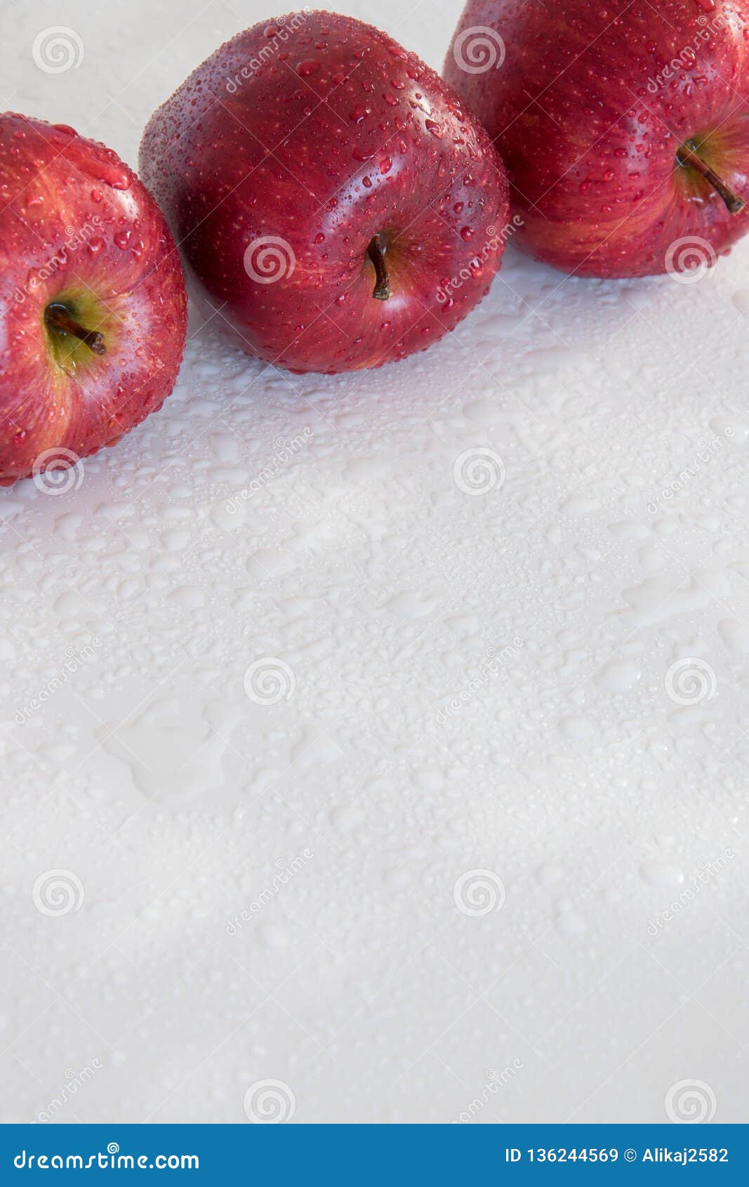Three Crispy Red Apples on White Background, Space for Text Stock Image ...