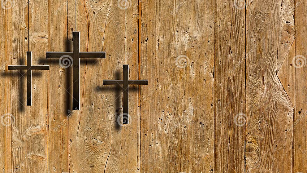 Three Crosses on a Background of Walls Stock Image - Image of wooden ...
