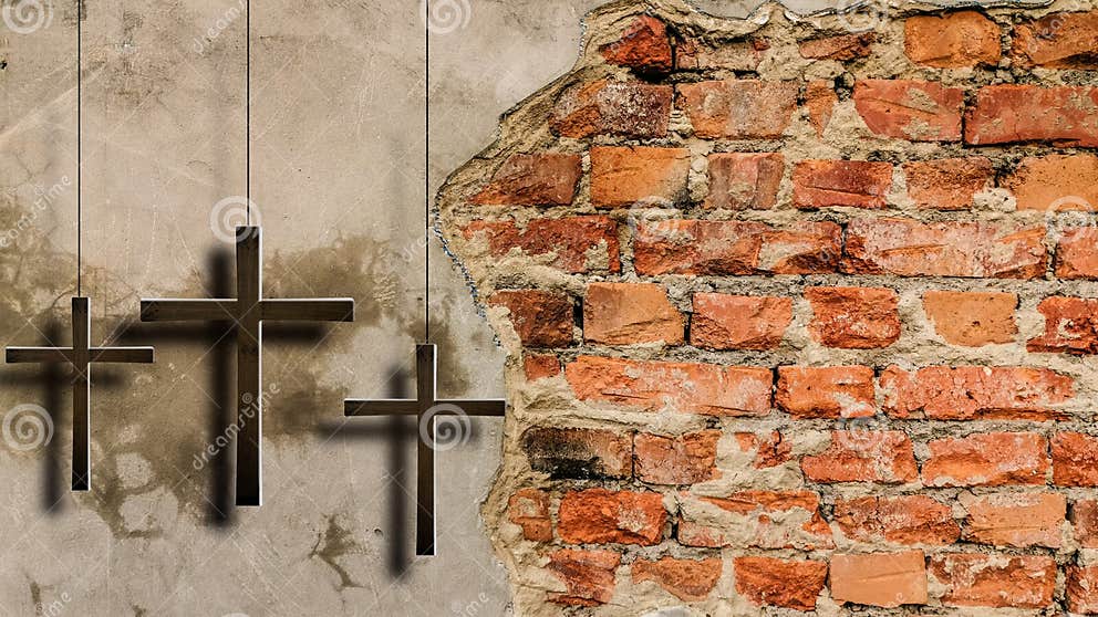Three Crosses on a Background of Walls Stock Image - Image of believe ...