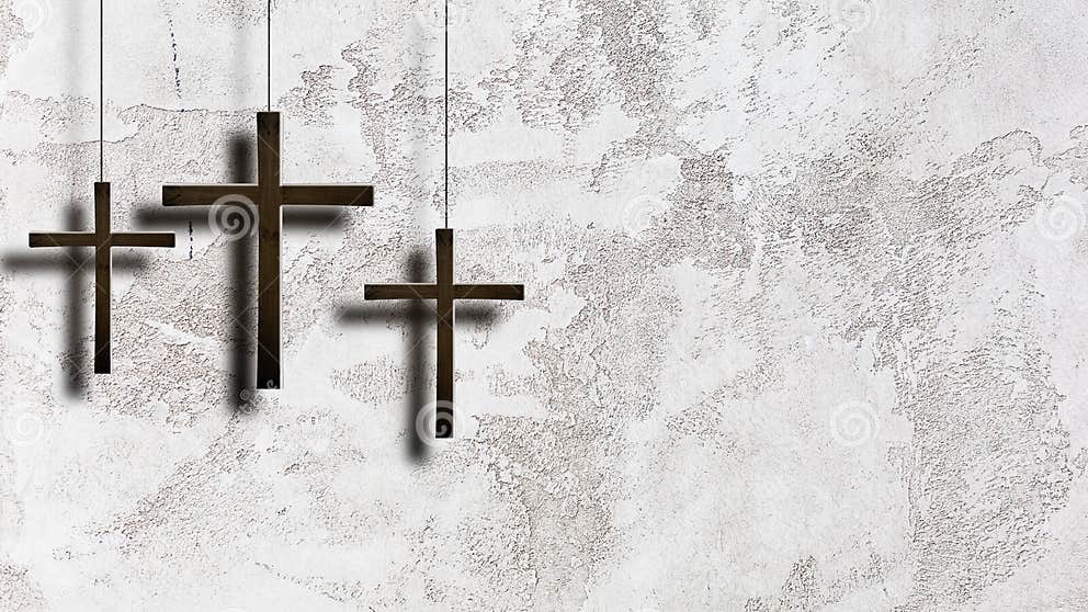 Three Crosses on a Background of Walls Stock Image - Image of wooden ...