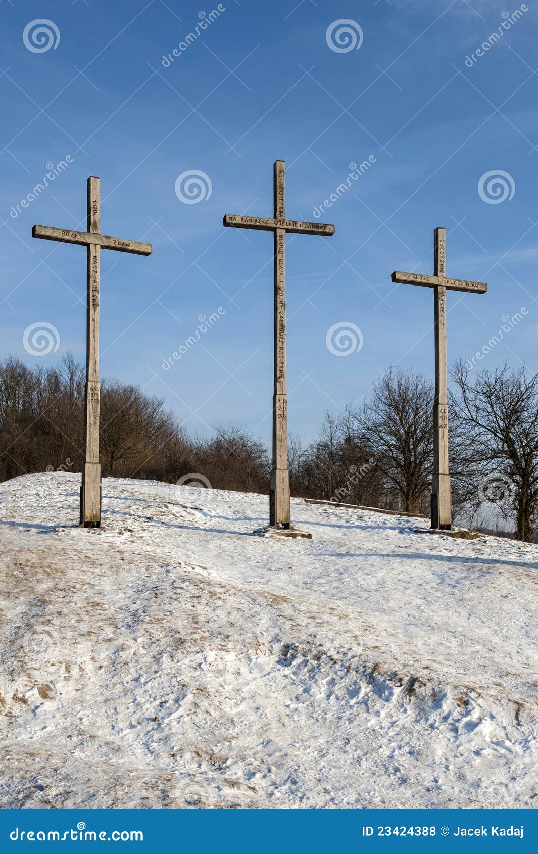 Three Crosses Hill Winter Landscape Stock Photo - Image of resort ...