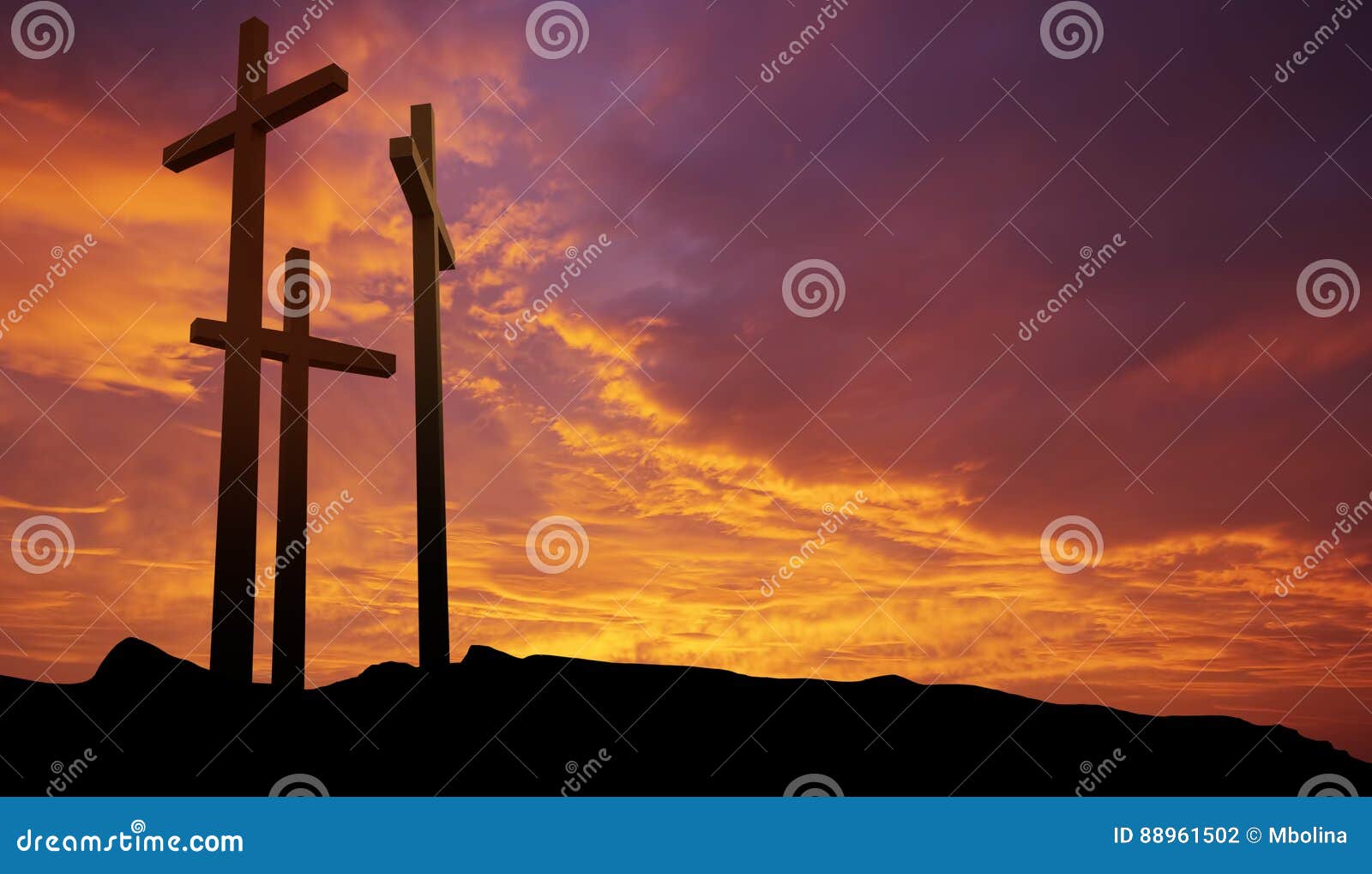 Three Crosses on Over Dramatic Sky Panoramic View Stock Photo - Image ...