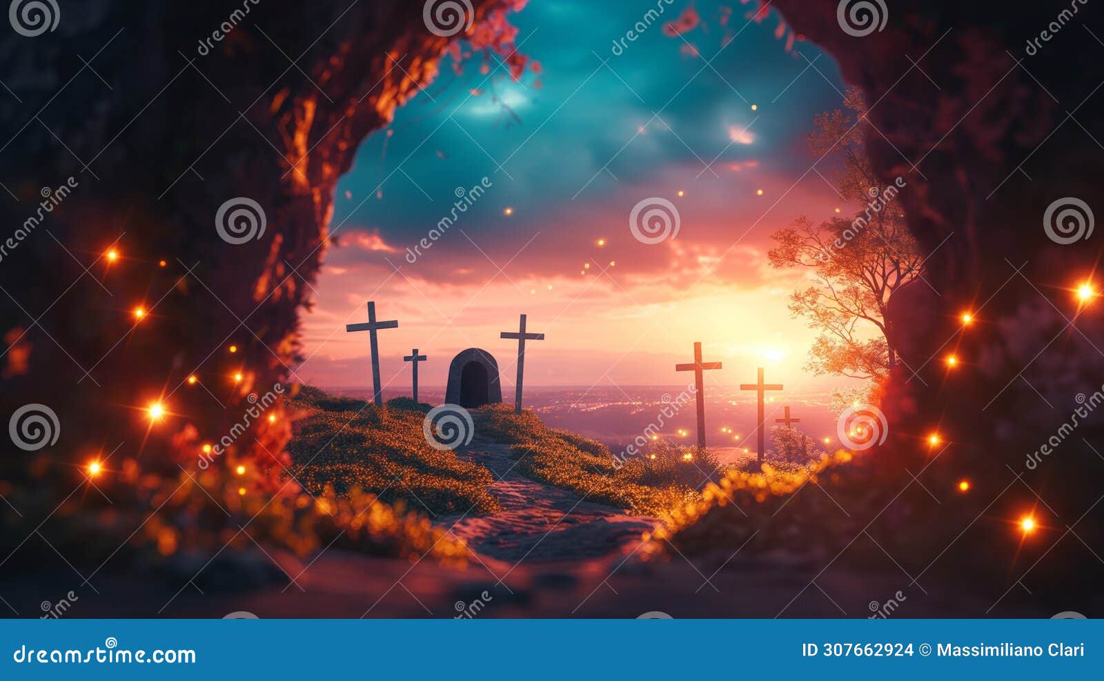 Three Crosses Silhouetted on a Hill at Night, Capturing the Beauty of ...