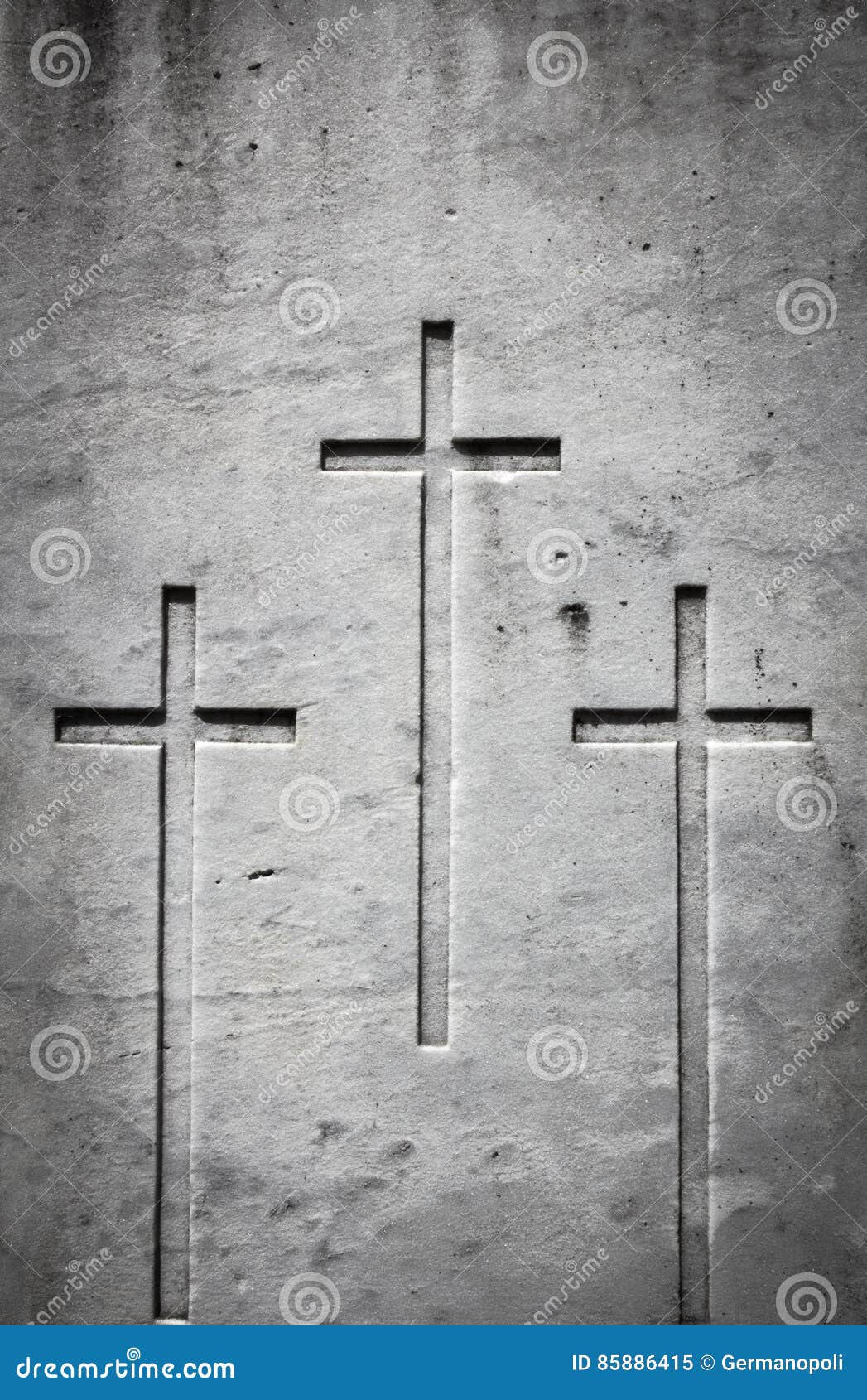 Three crosses in stone stock image. Image of religion - 85886415