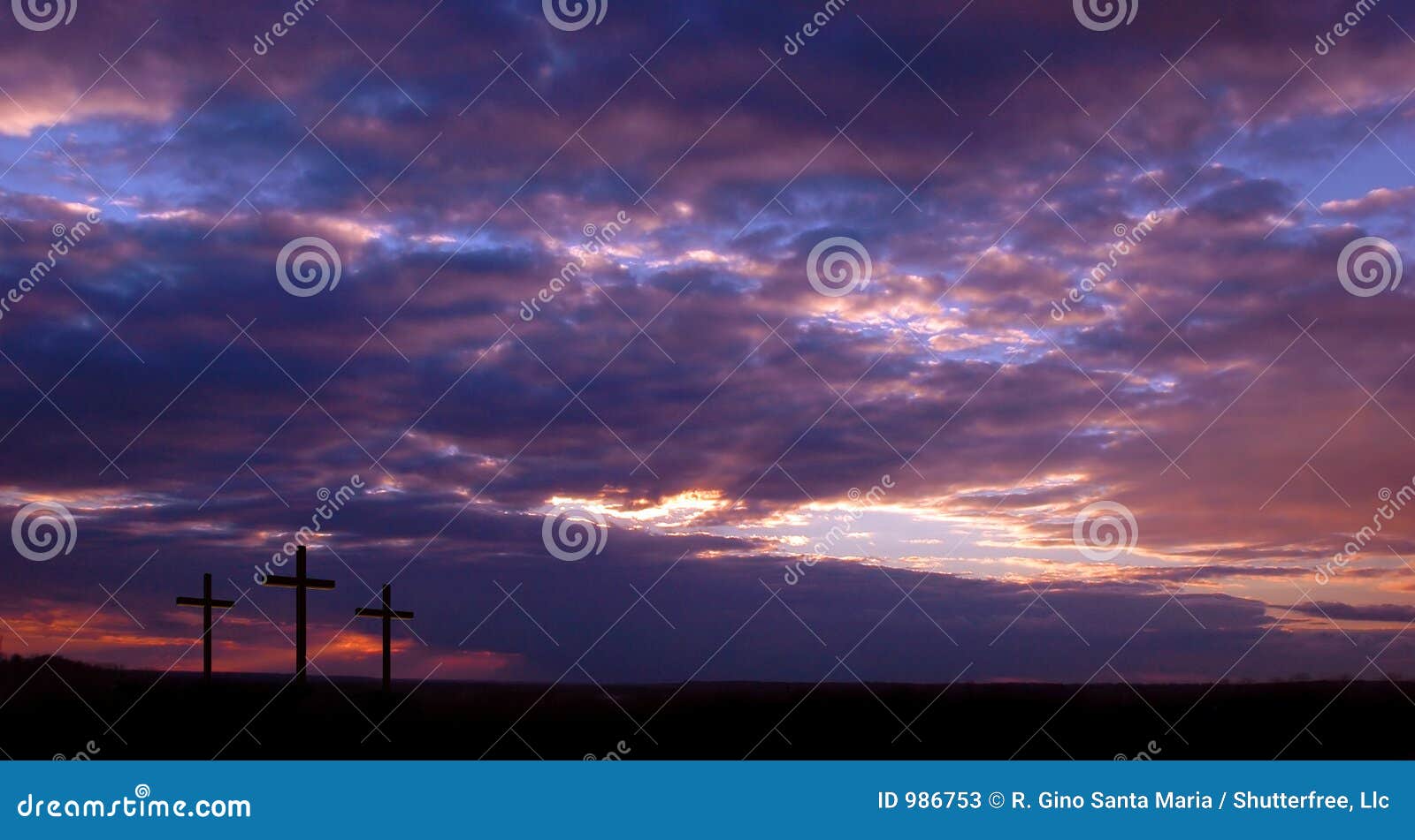 Three Crosses and Sunset stock image. Image of world, spiritual - 986753
