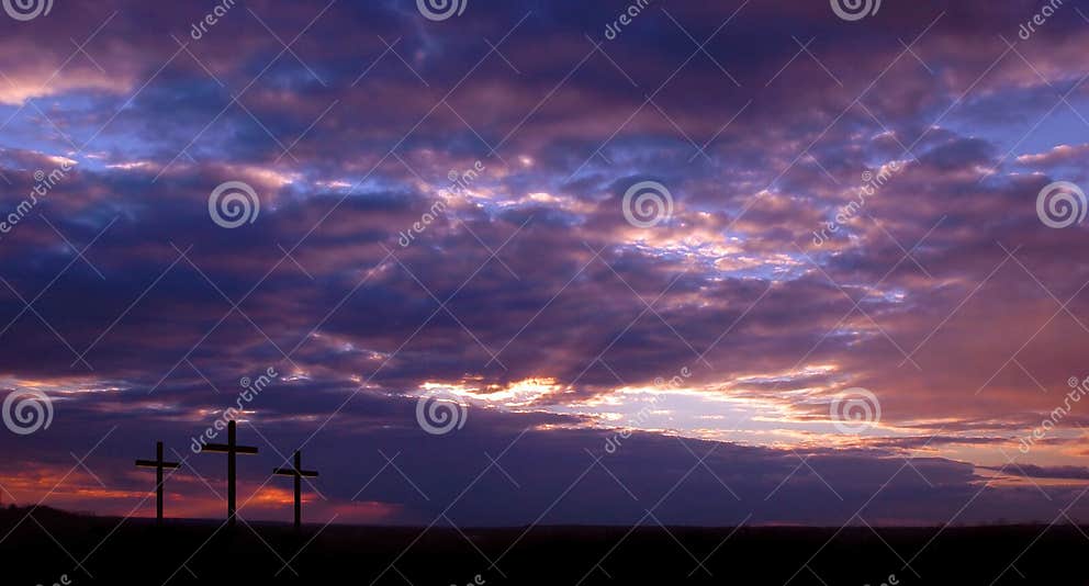 Three Crosses and Sunset stock image. Image of world, spiritual - 986753