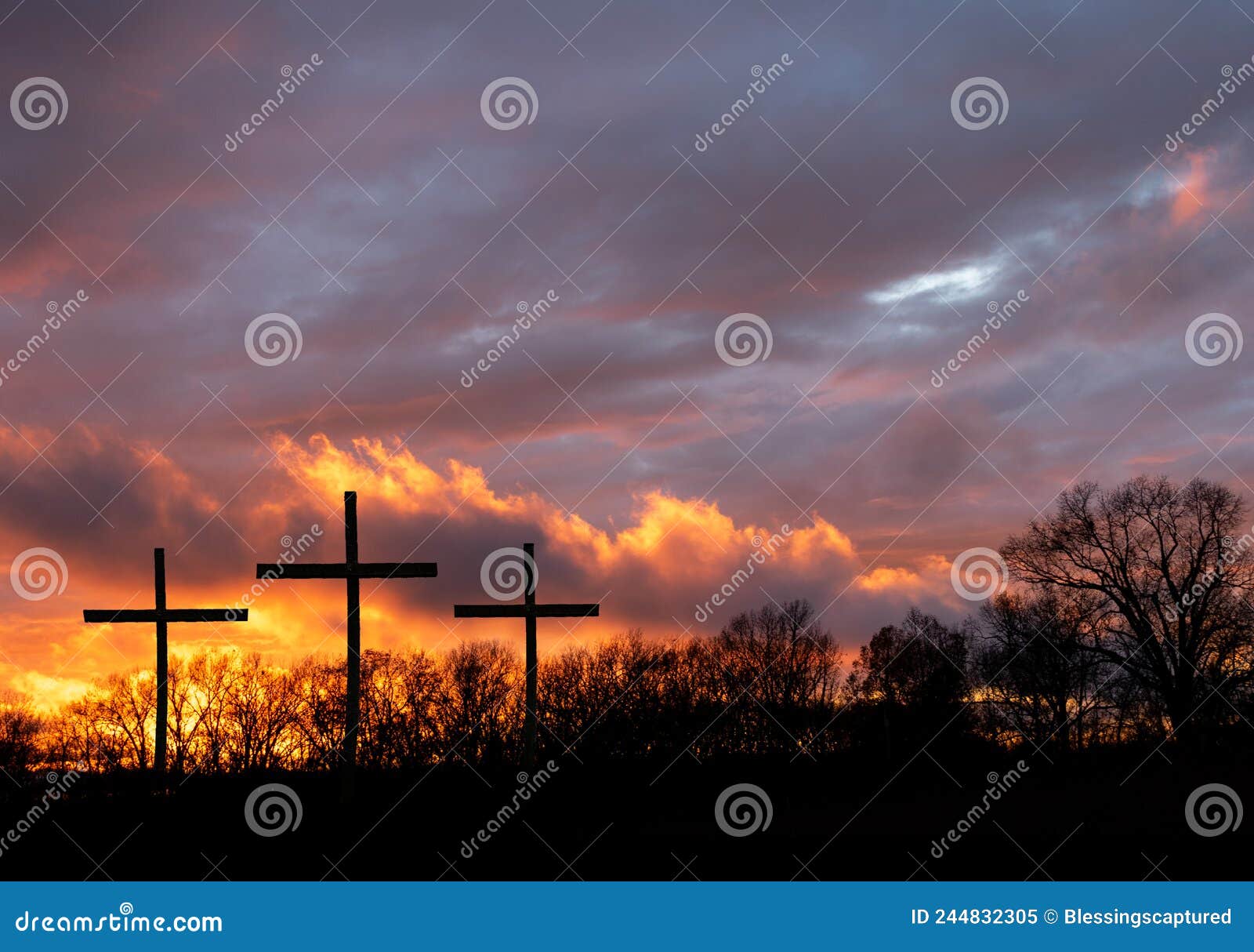 The Three Crosses at Sunset Stock Image - Image of jesus, sunlight ...