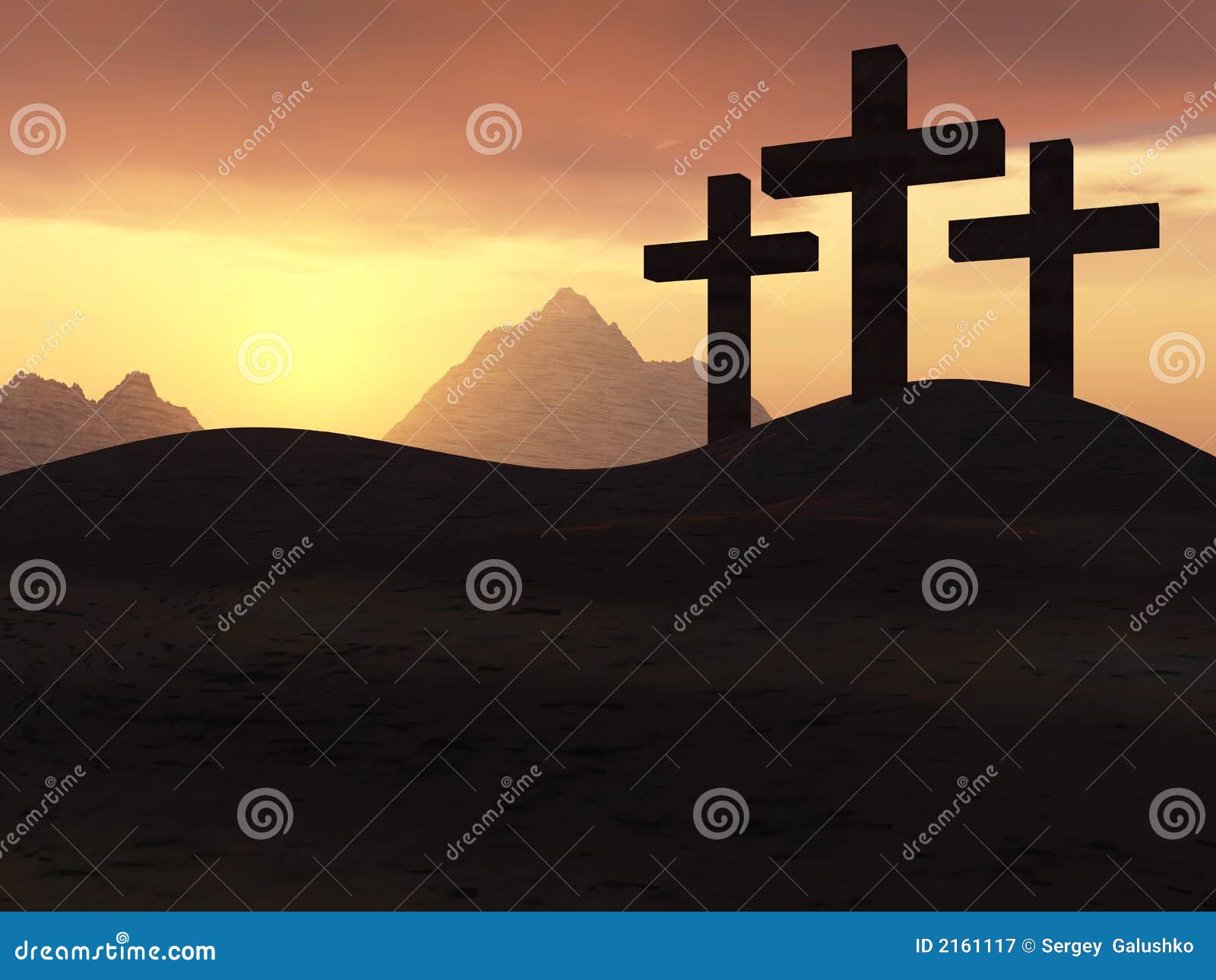 Three Crosses Yellow Sunset Stock Illustration - Illustration of empty ...
