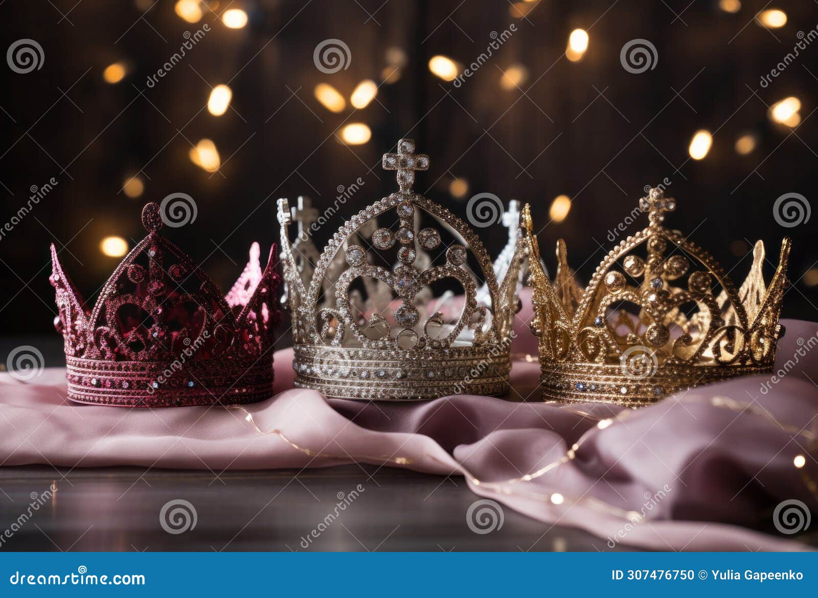 Three Crowns of Colors on a Table Stock Photo - Image of shiny, shine ...