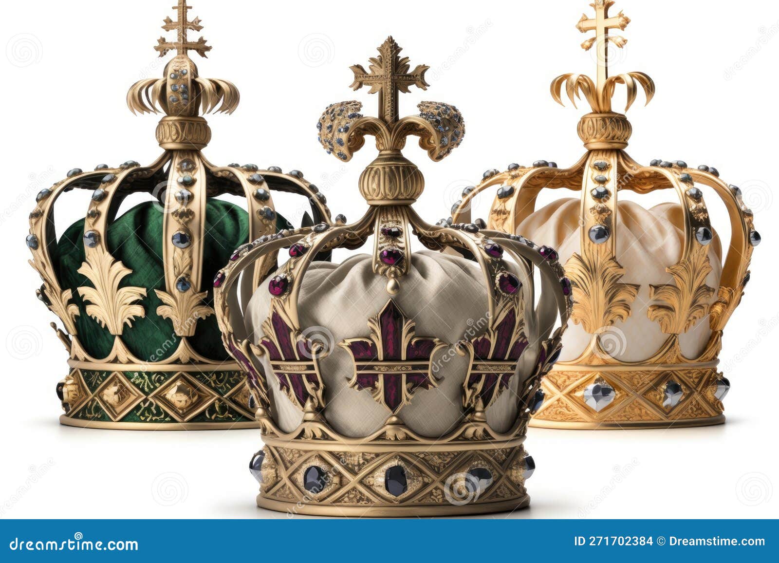 Three Crowns, Each with a Lovely Crown, on White Stock Illustration - Illustration of gold, cute ...