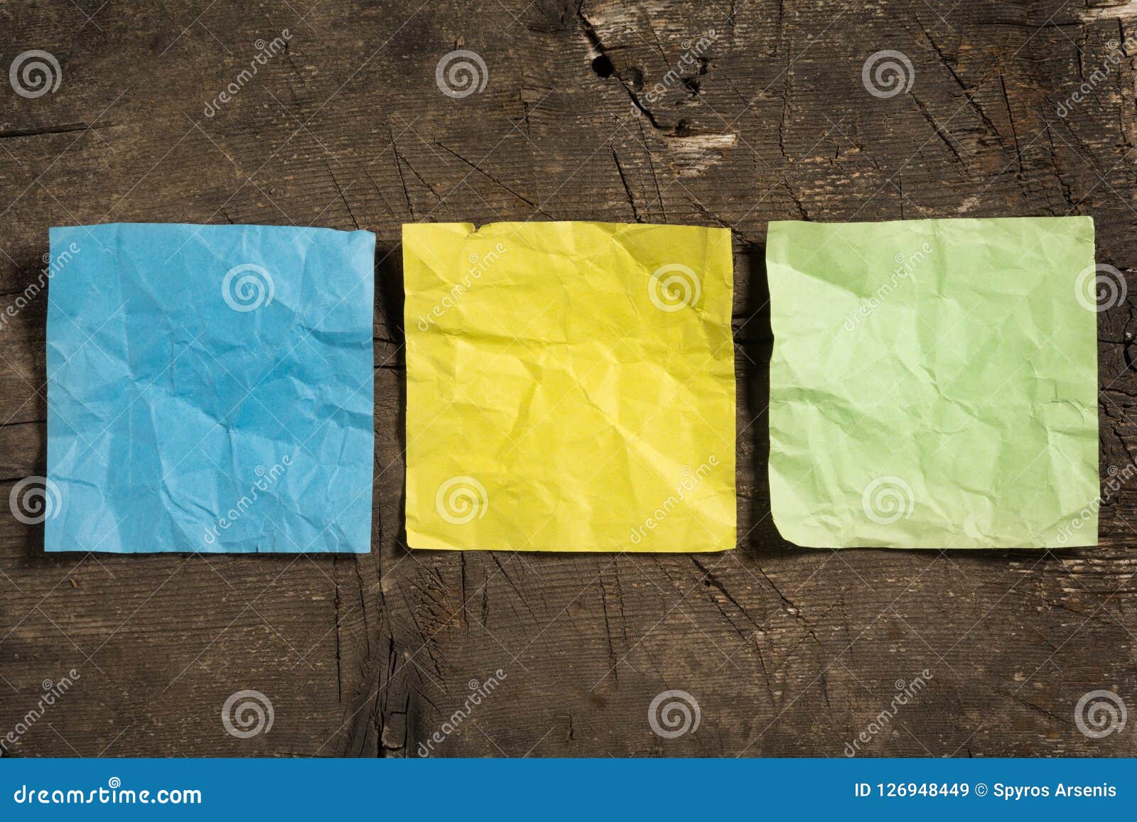 Three Crumpled Blank Note Papers in Different Colors Stock Image ...