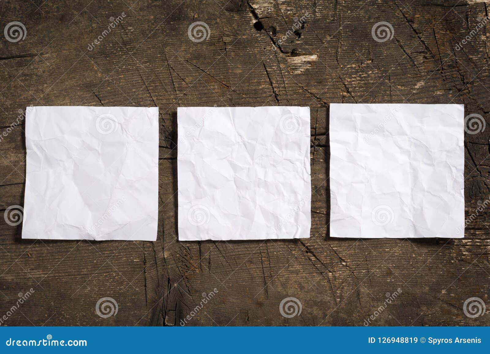 Three Crumpled Blank White Note Papers in a Row Stock Image - Image of ...