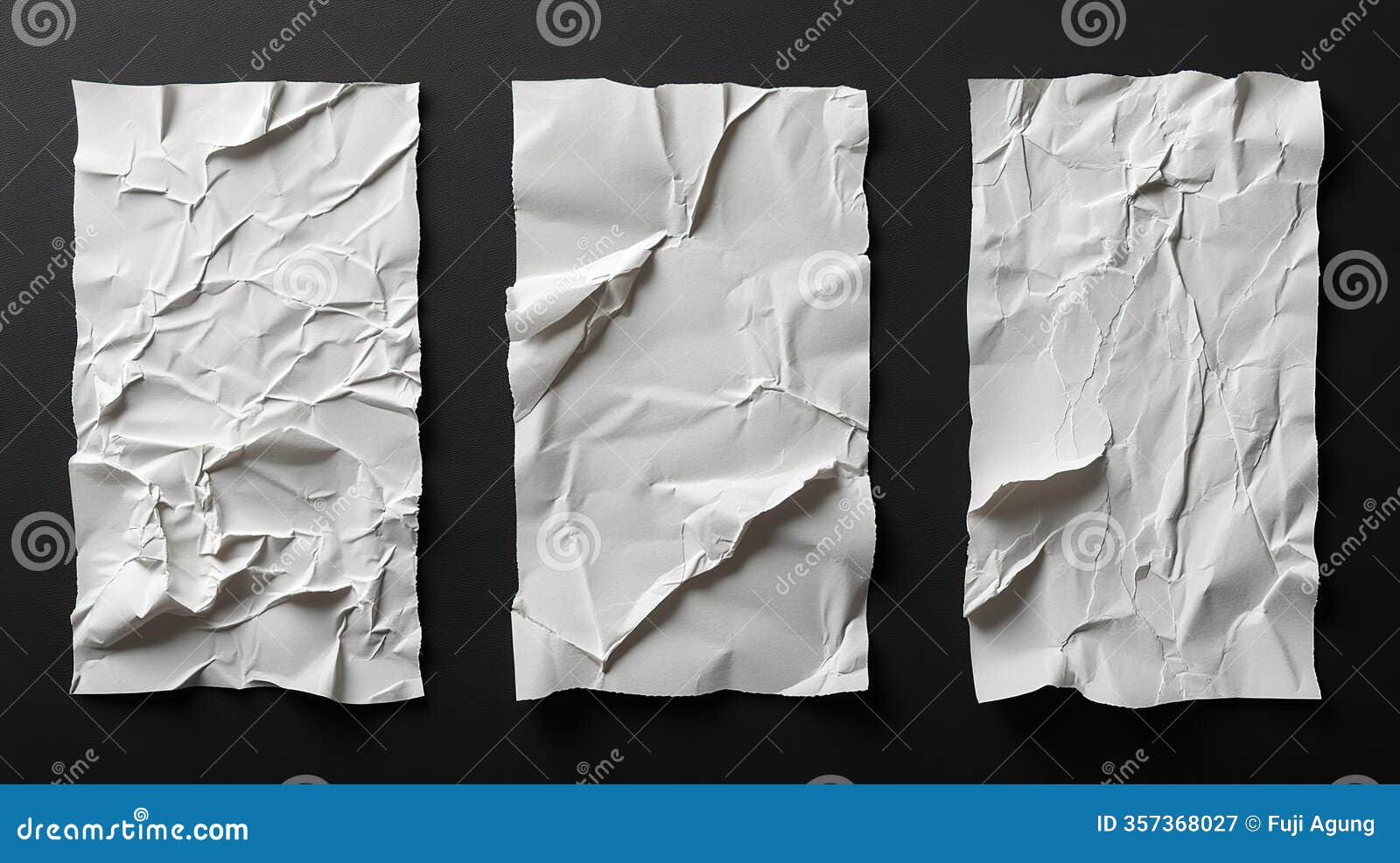 Three Crumpled White Papers on Black Background. (2 Stock Illustration ...