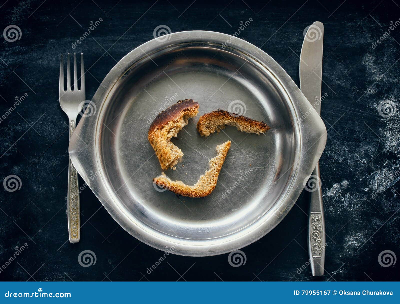 Three Crust of Bread in Metal Plate Stock Image - Image of flour, knife ...
