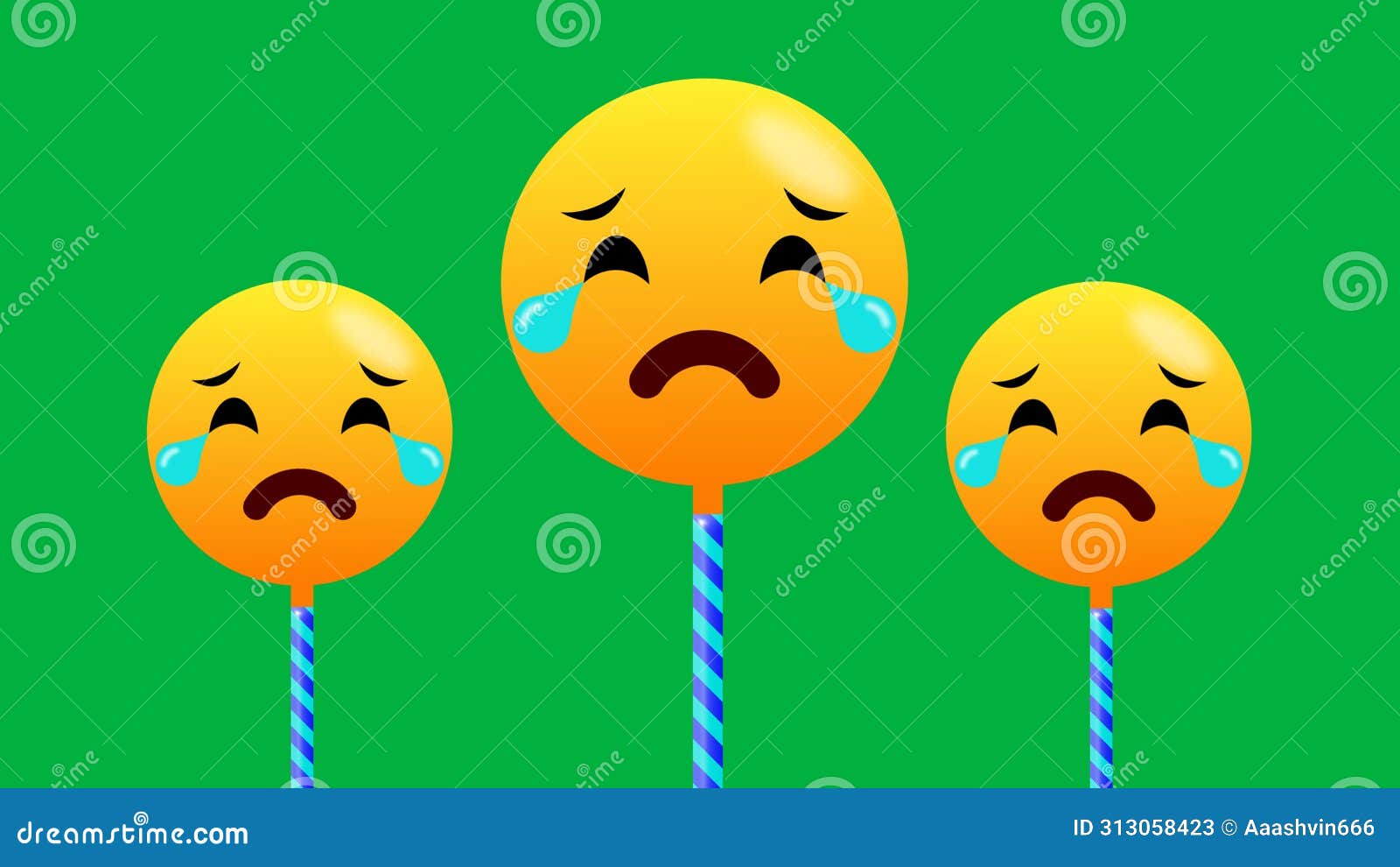 Three Crying and Sad Expression Emoji Stick on Green Screen Stock ...