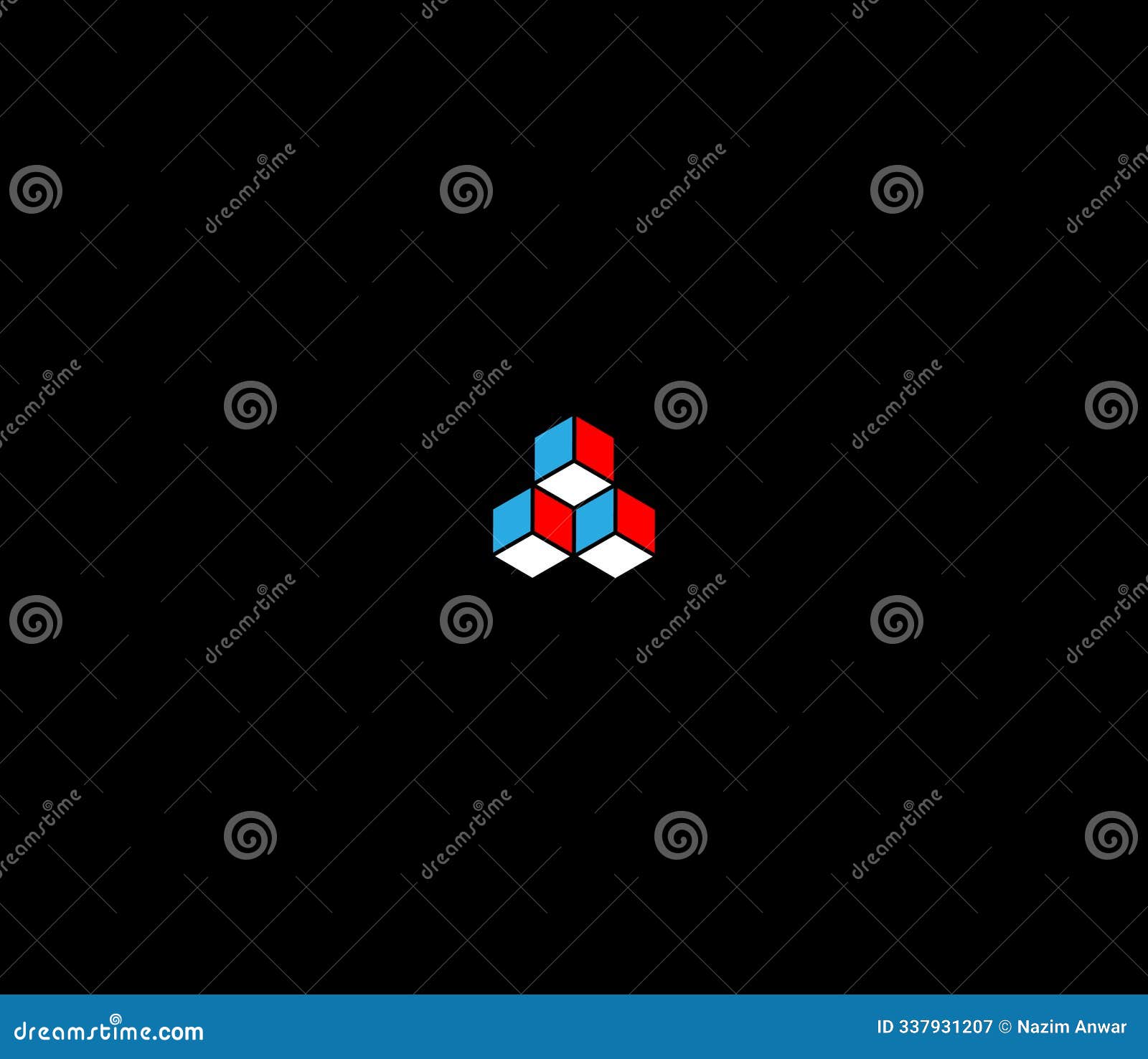 Three Cubic Elements Form a Triangle. Blue, Red and White Colors ...