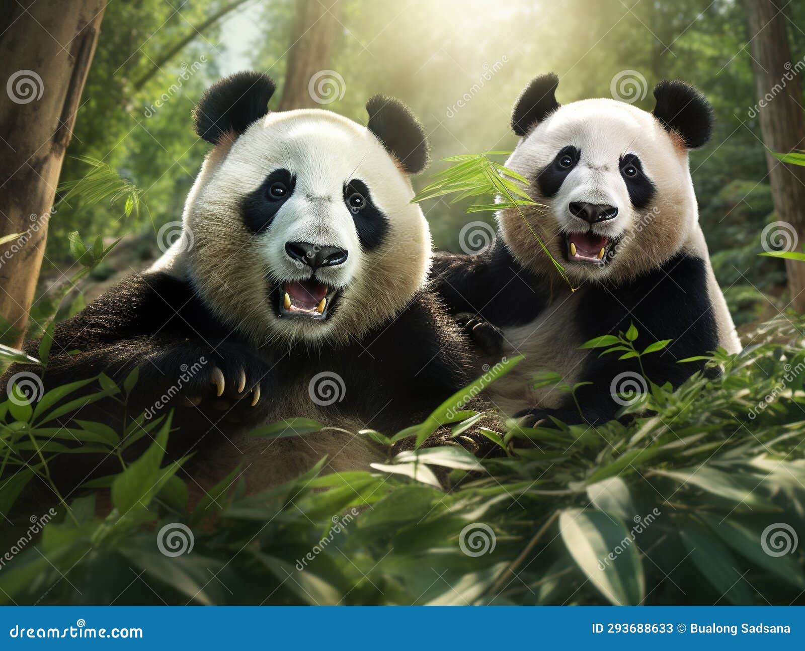 Three cuddly pandas stock illustration. Illustration of mood - 293688633