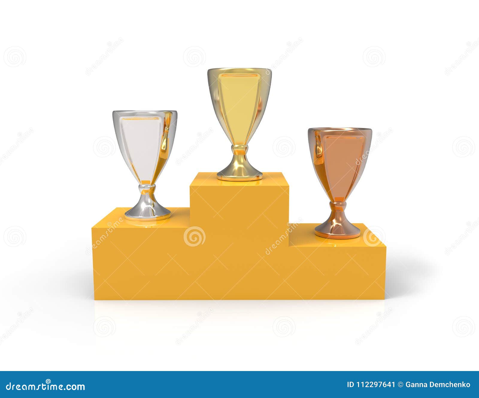 Three Cup Trophies - Gold, Silver and Bronze on the Base. Stock ...