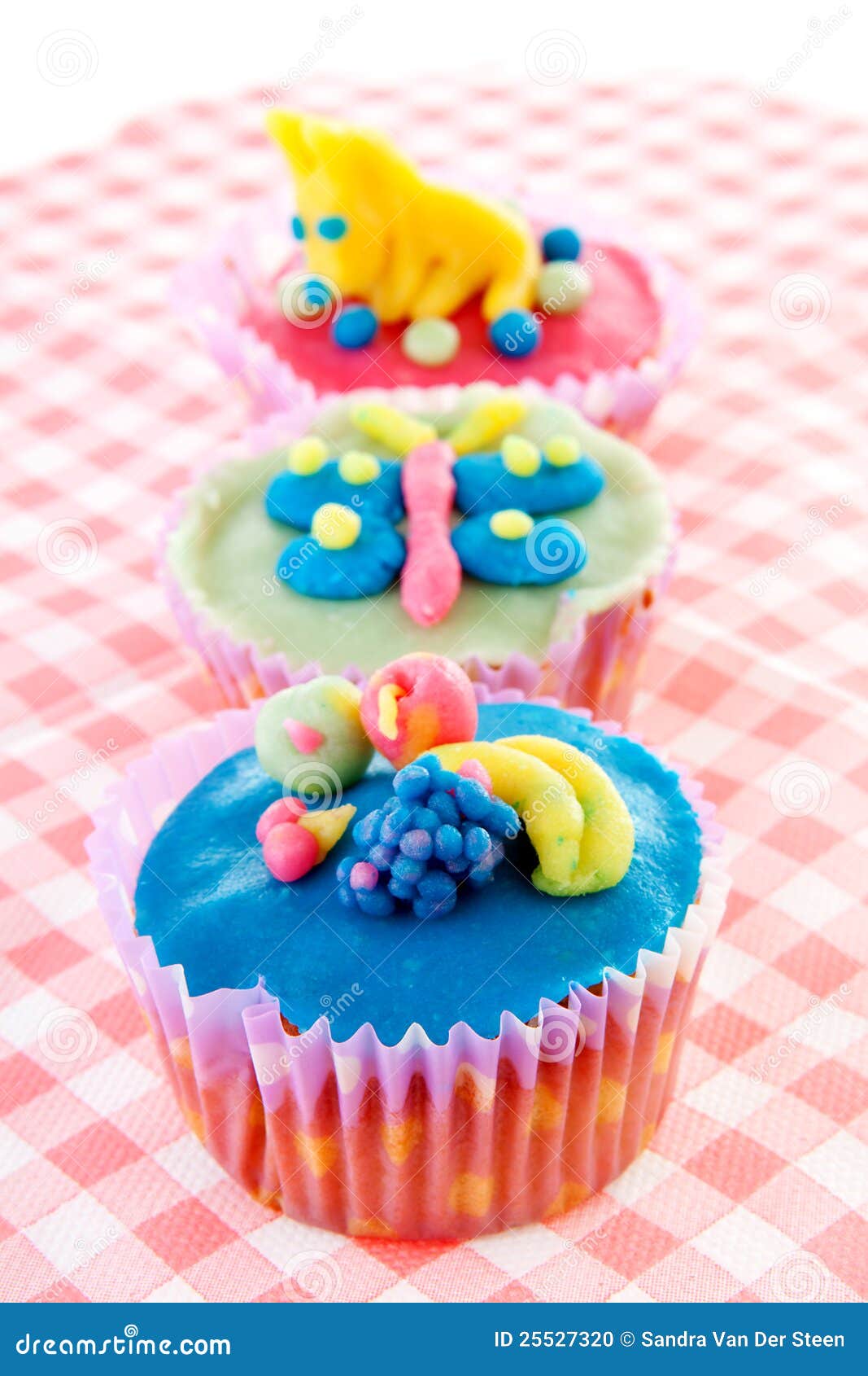 Three Cupcakes with Marzipan Decoration Stock Photo - Image of tart ...