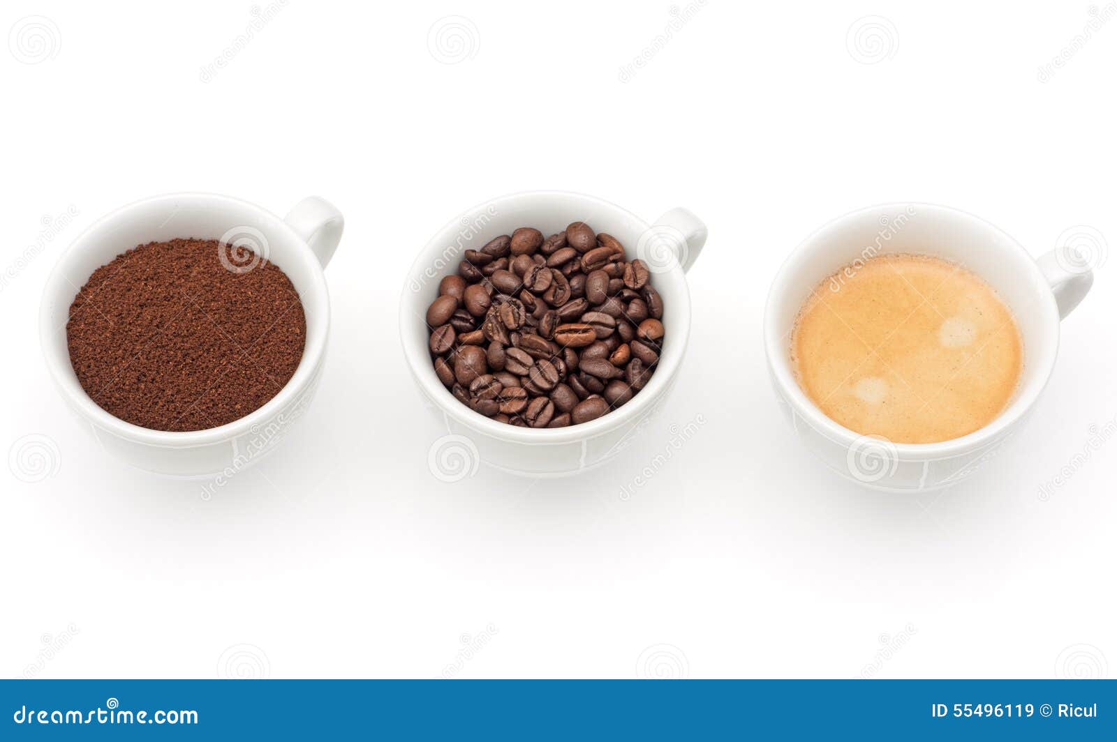 Three cups with coffee stock image. Image of series, caffeine - 55496119