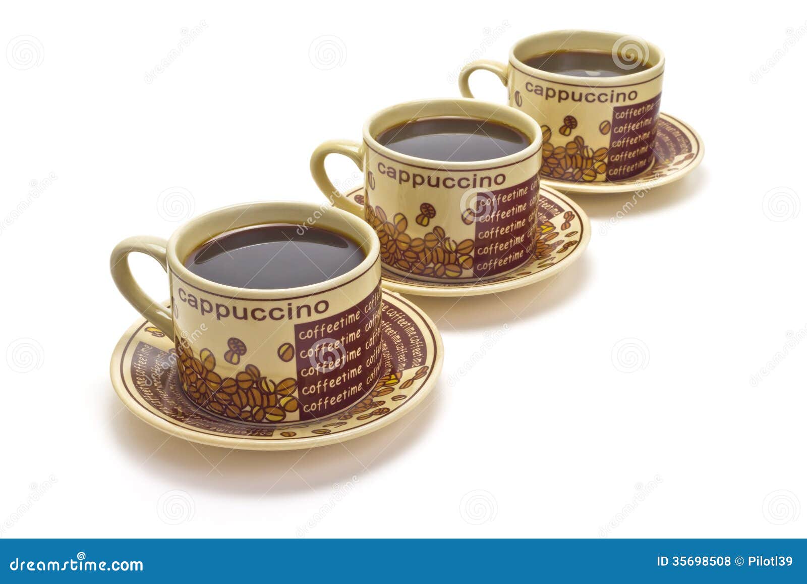 Three cups of coffee stock photo. Image of handle, isolated - 35698508