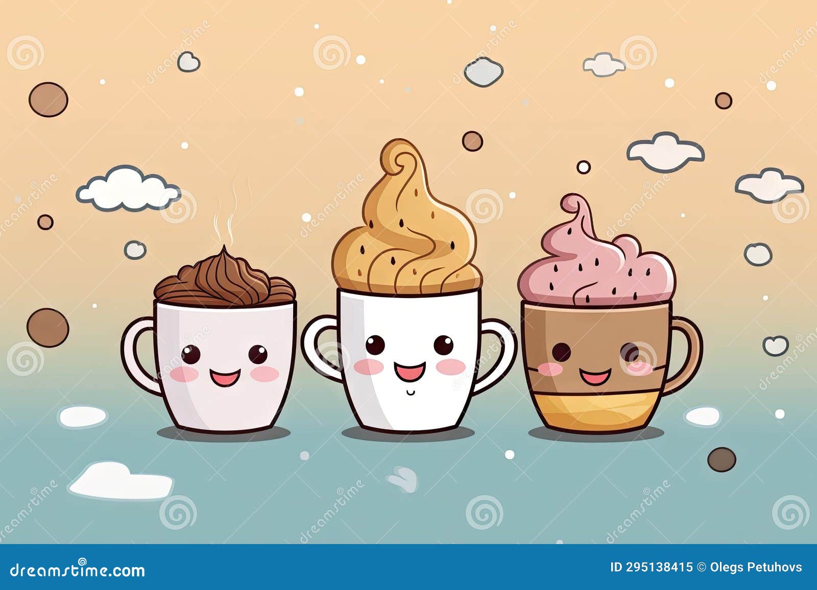 Three Cups of Coffee with Different Toppings on Top of Them. Generative ...