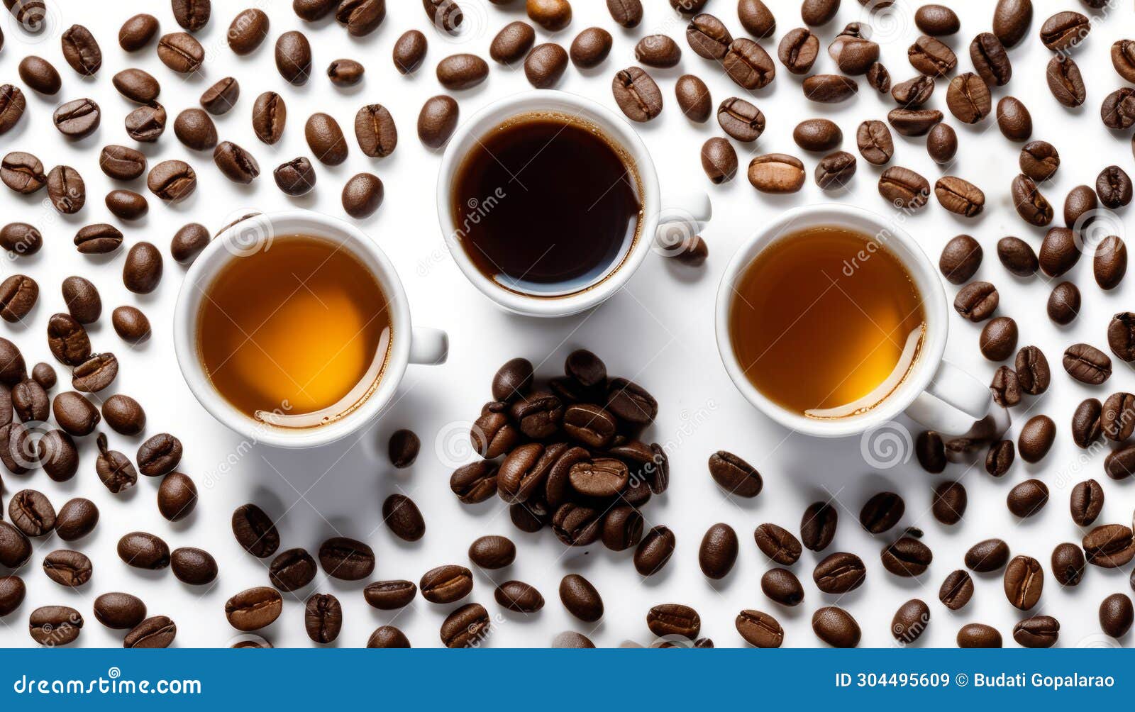 Three Cups of Coffee on a Table with Coffee Beans Stock Illustration ...