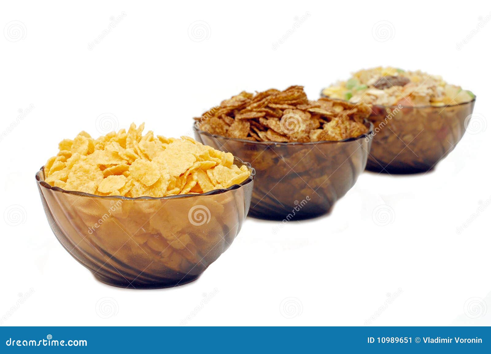 Three Cups with Different Corn Flakes Stock Image - Image of bowl ...